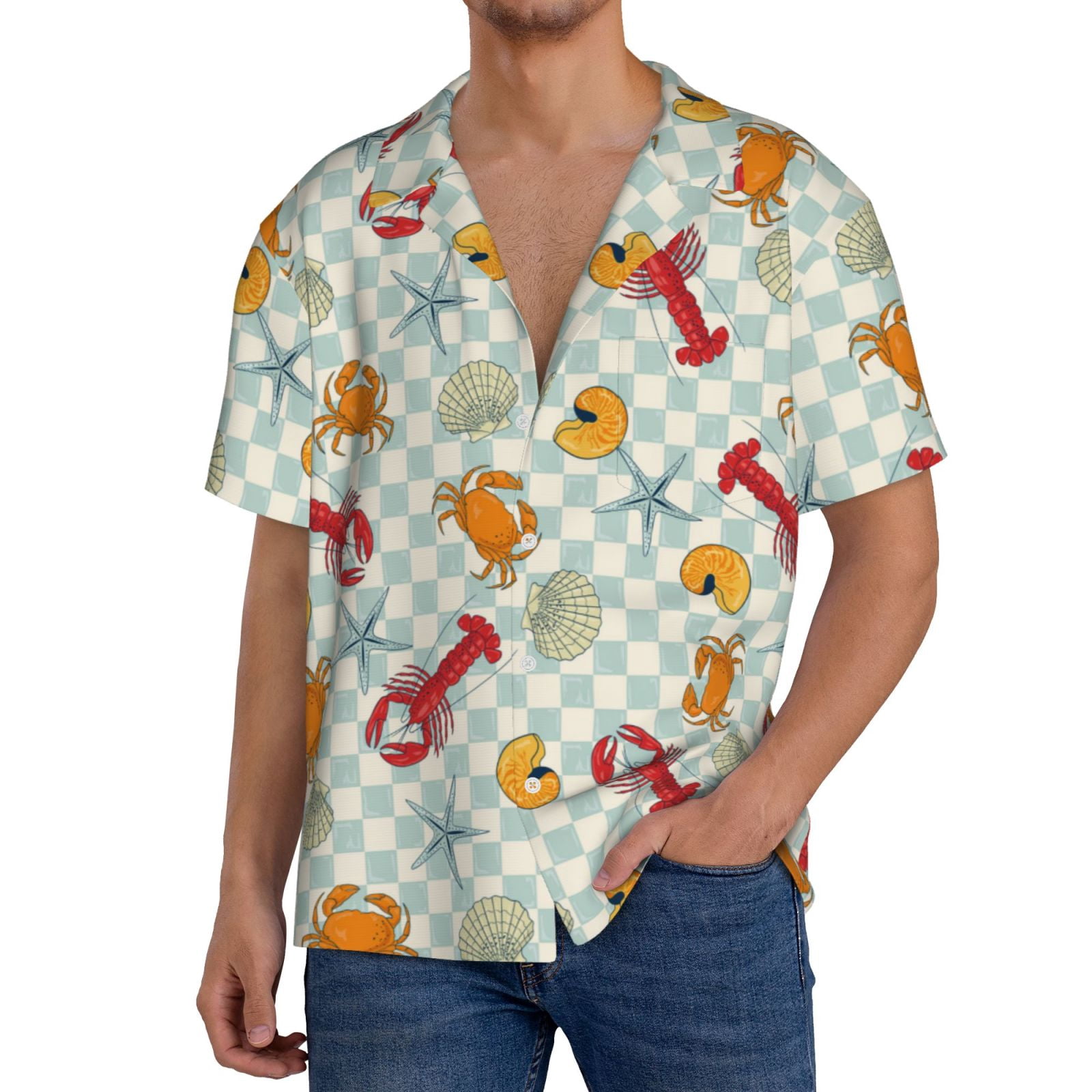 Balery Lobster Sea Shell Men's Casual Button Down Shirt Short Sleeve ...