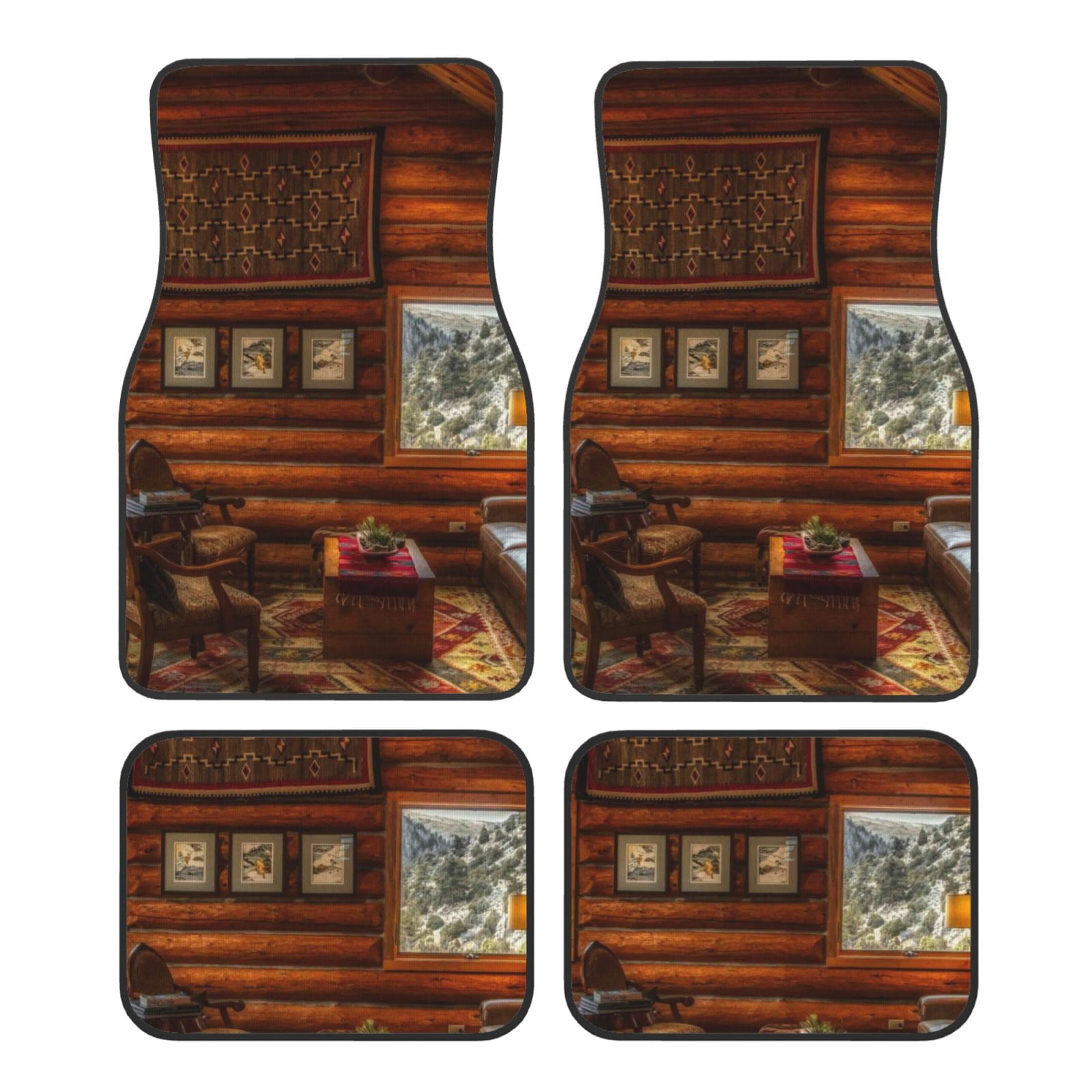 Balery Log Cabin Inside Pattern 4-Piece Floor Mats, Heavy-Duty Rubber ...