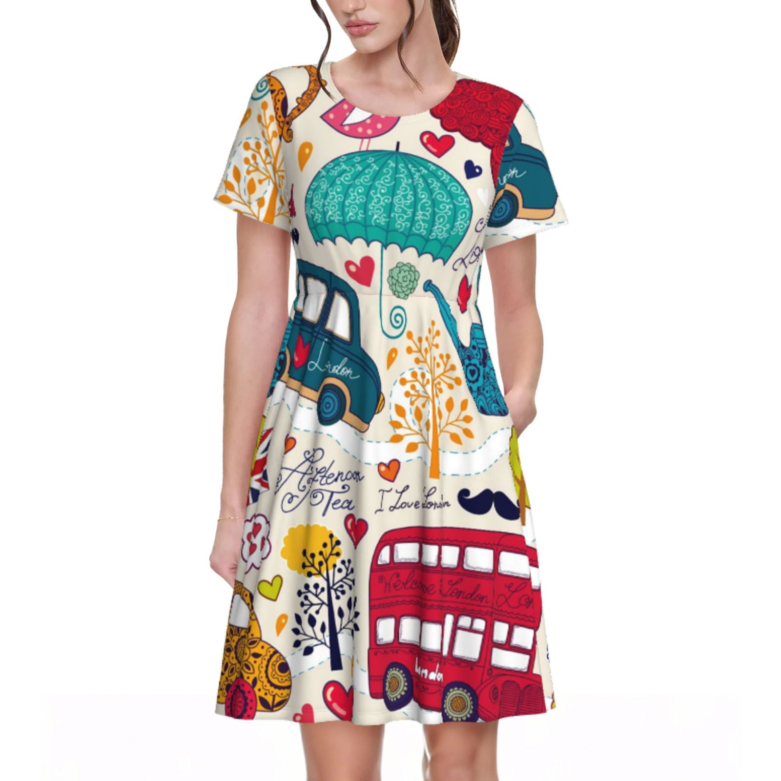 Balery London Symbols Pattern Womens Dresses Loose Short sleeve ...