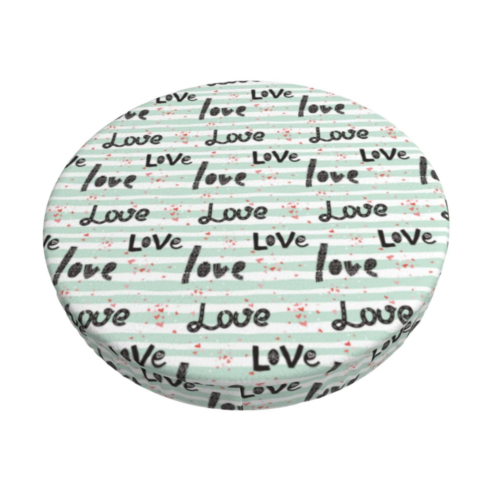 Balery Love lettering Pattern Round Bar Stool Seat Covers Velvet Fabric ...