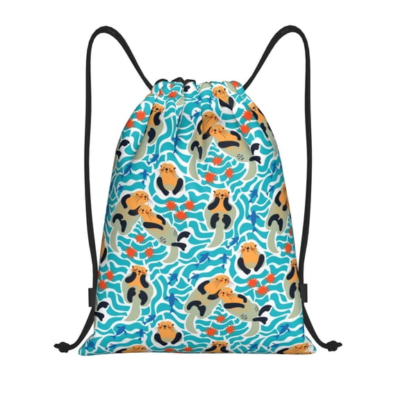 Balery Lovely Sea Otters Pattern Drawstring Backpack Bag Sport Gym ...