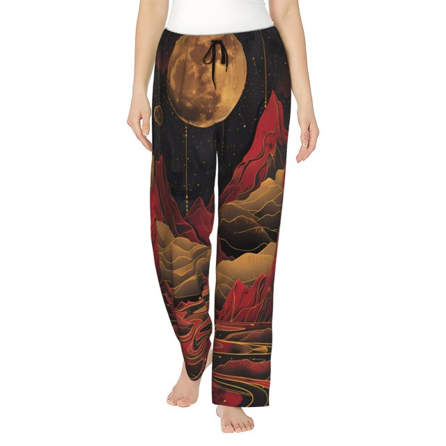 Balery Lunar Mountains Golden Rivers print Women's Pajama Pants,Ultra ...