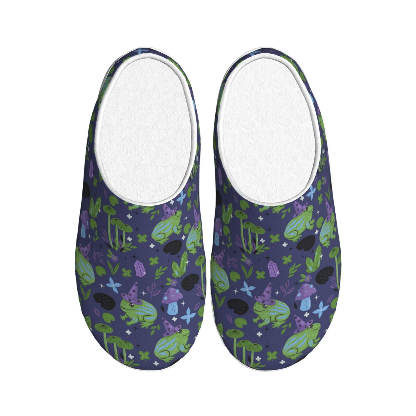 Balery Magic Toads in Hats Pattern Women's Fuzzy Memory Foam Slippers ...