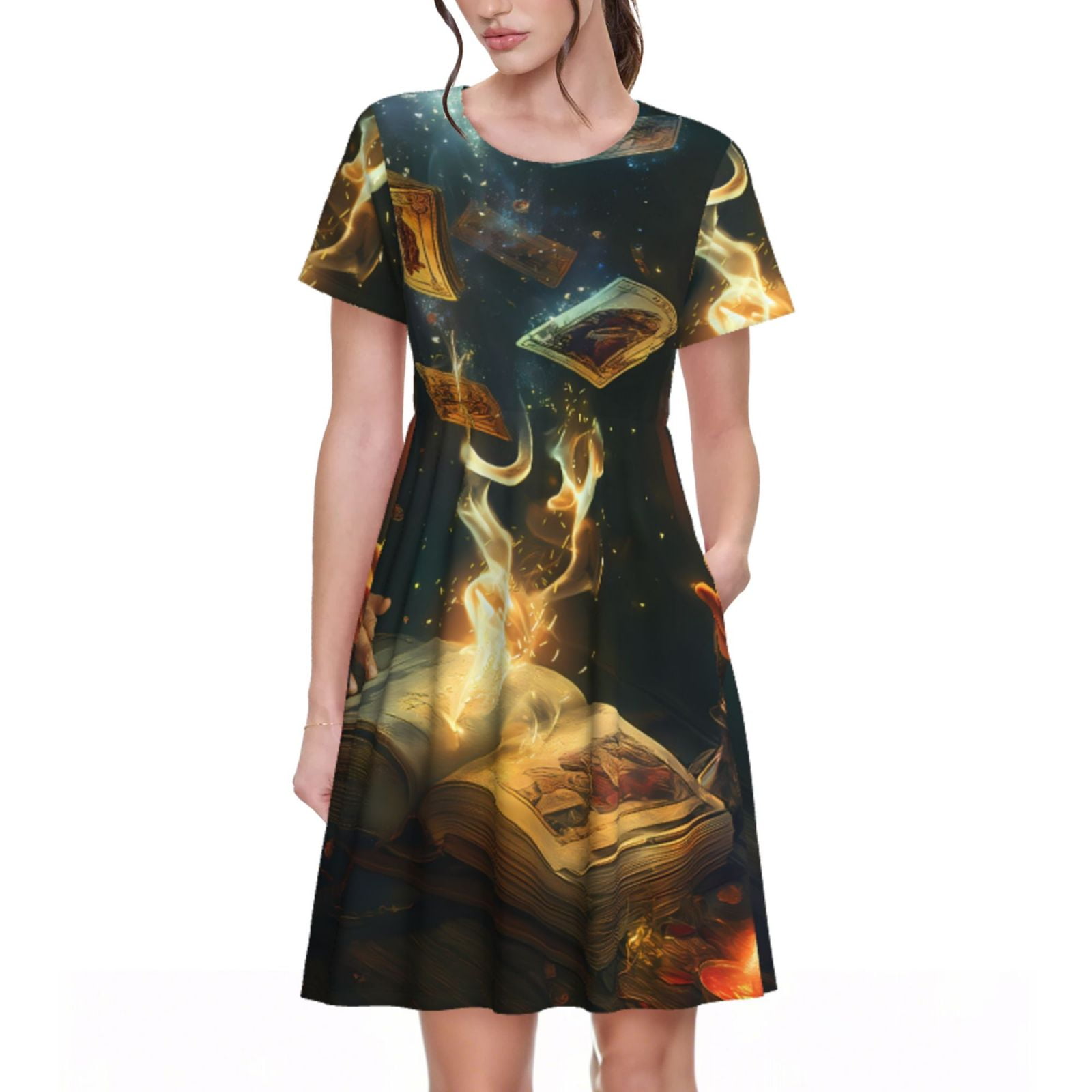 Balery Magical Tarot Reading Pattern Womens Dresses Loose Short sleeve ...