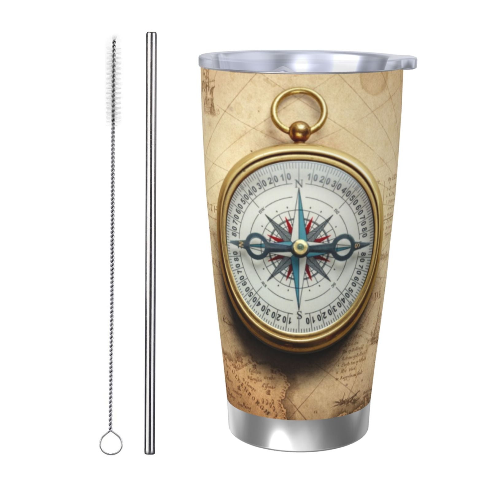 Balery Magnetic Old Compass On World Map Pattern 20oz Insulated Car Cup ...
