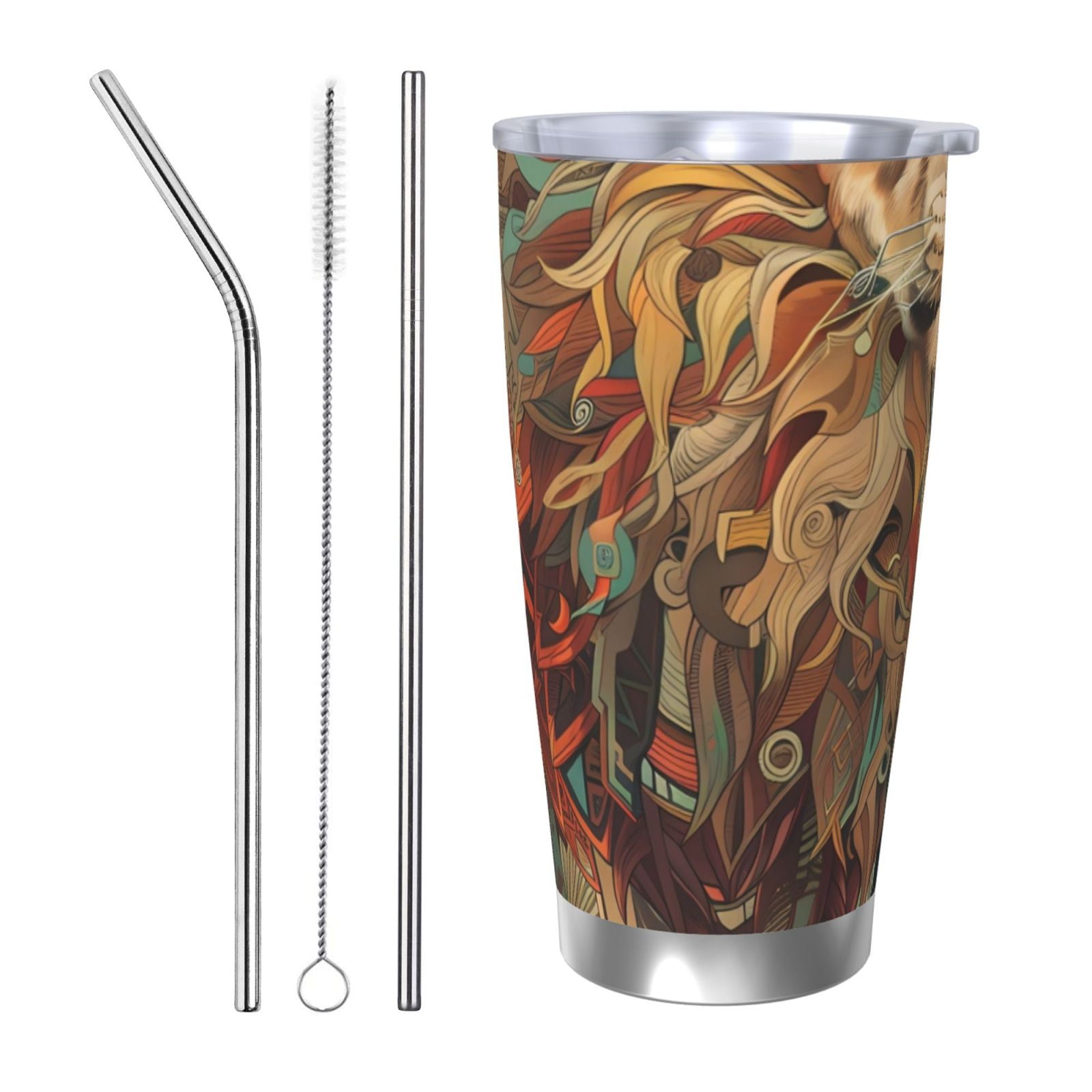 Balery Majestic Cosmic Lion Pattern 20oz Insulated Car Cup with Dual ...
