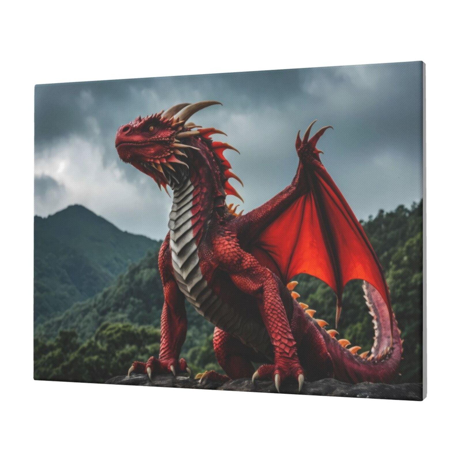 Balery Majestic Red Dragon Pattern Canvas Decorative Picture – 30x40in Premium Wall Art, Modern ...