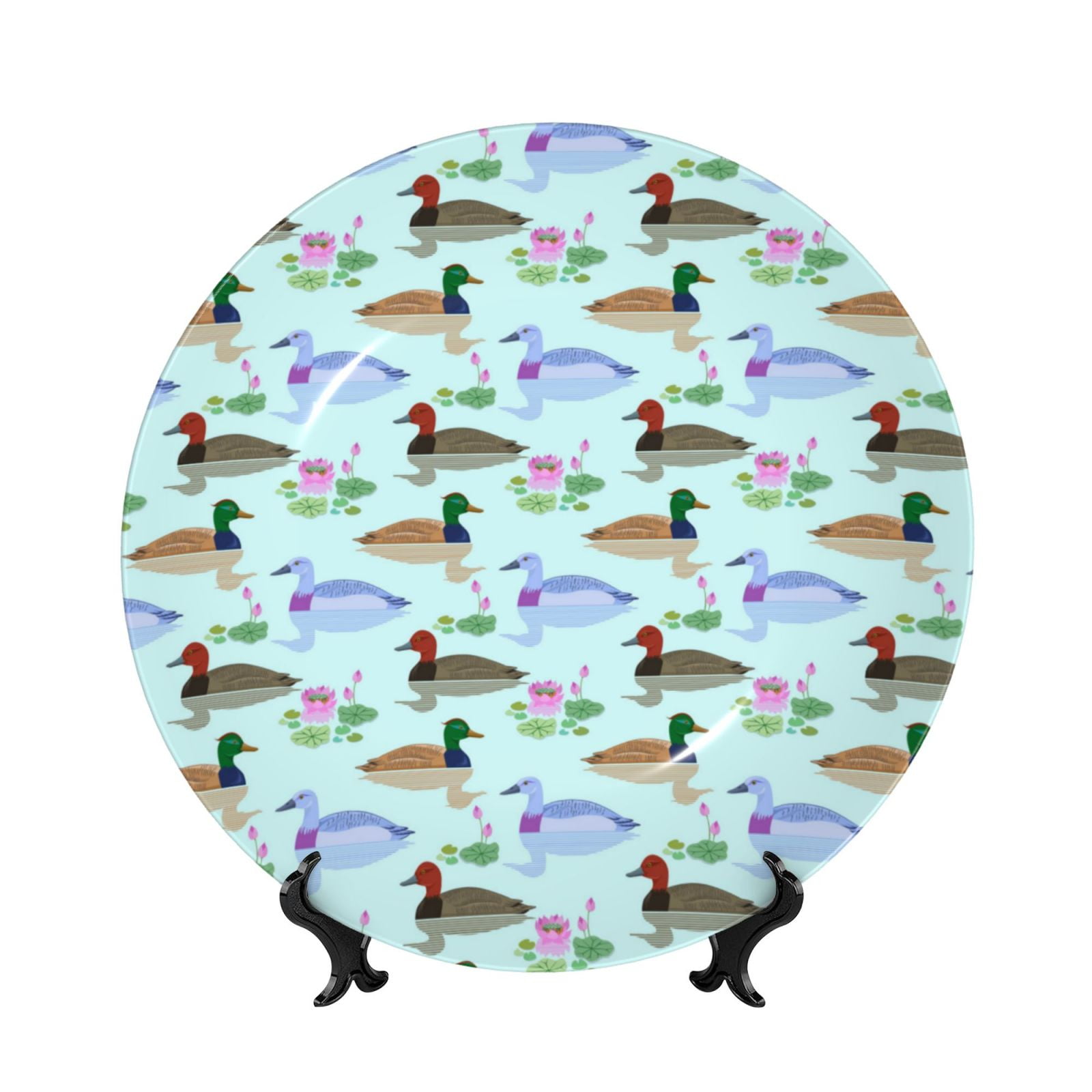 Balery Mallard Duck Of Lotus Flowers Print Bone China Decorative Plate ...