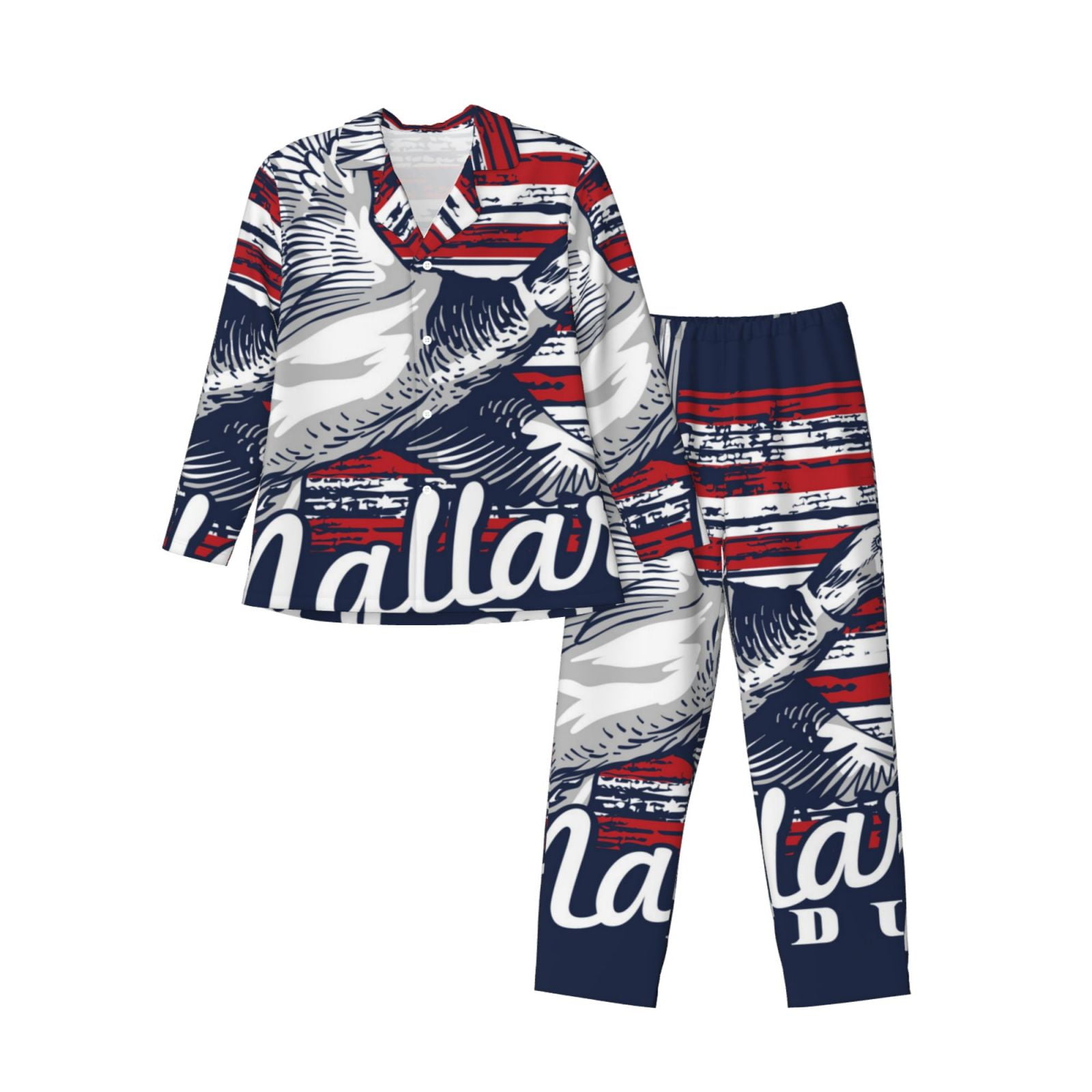 Balery Mallard Duck With American Flag Pattern Pajama Sets for Men Long ...