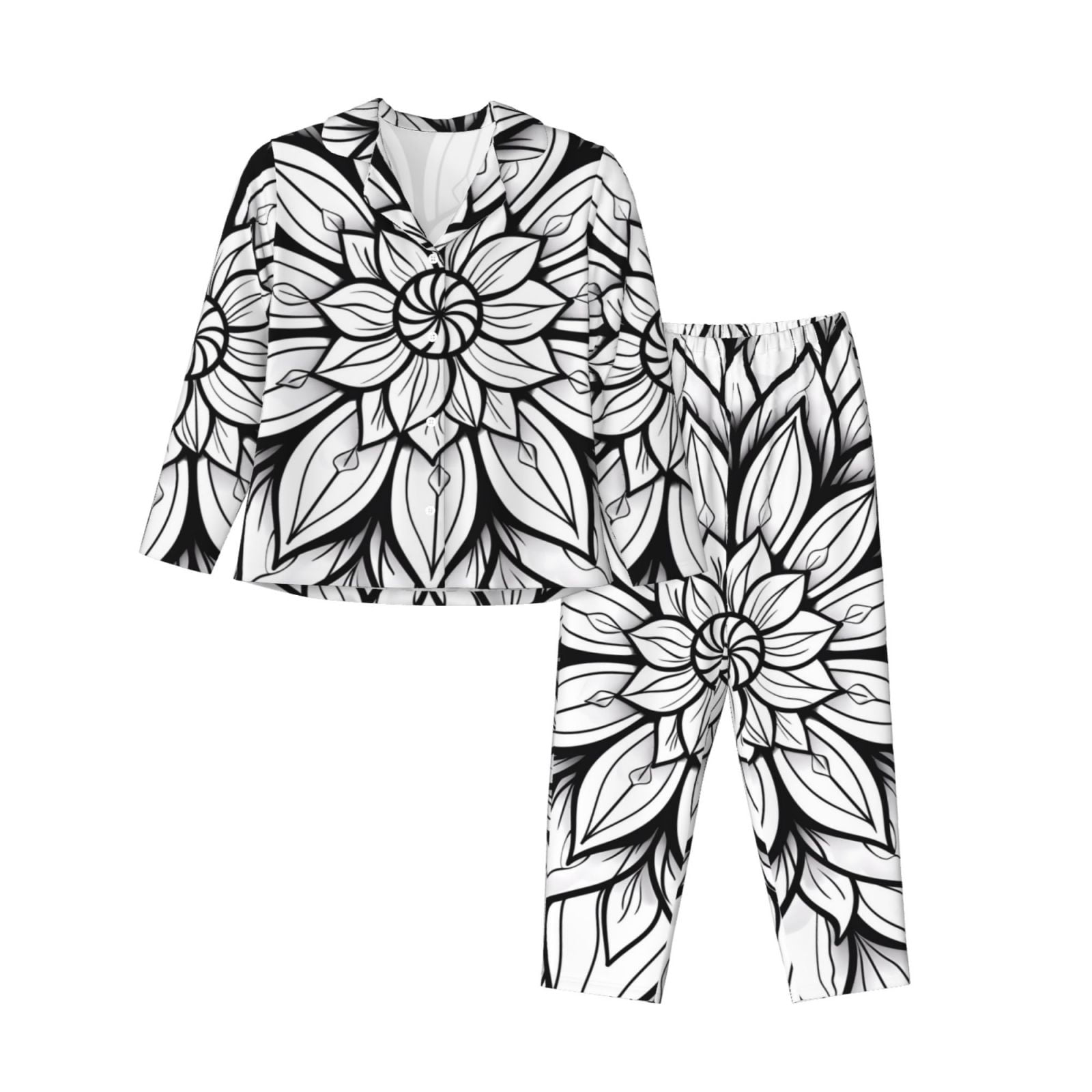 Balery Mandala Floral Line Art Pattern Pajama Sets for Women Long ...
