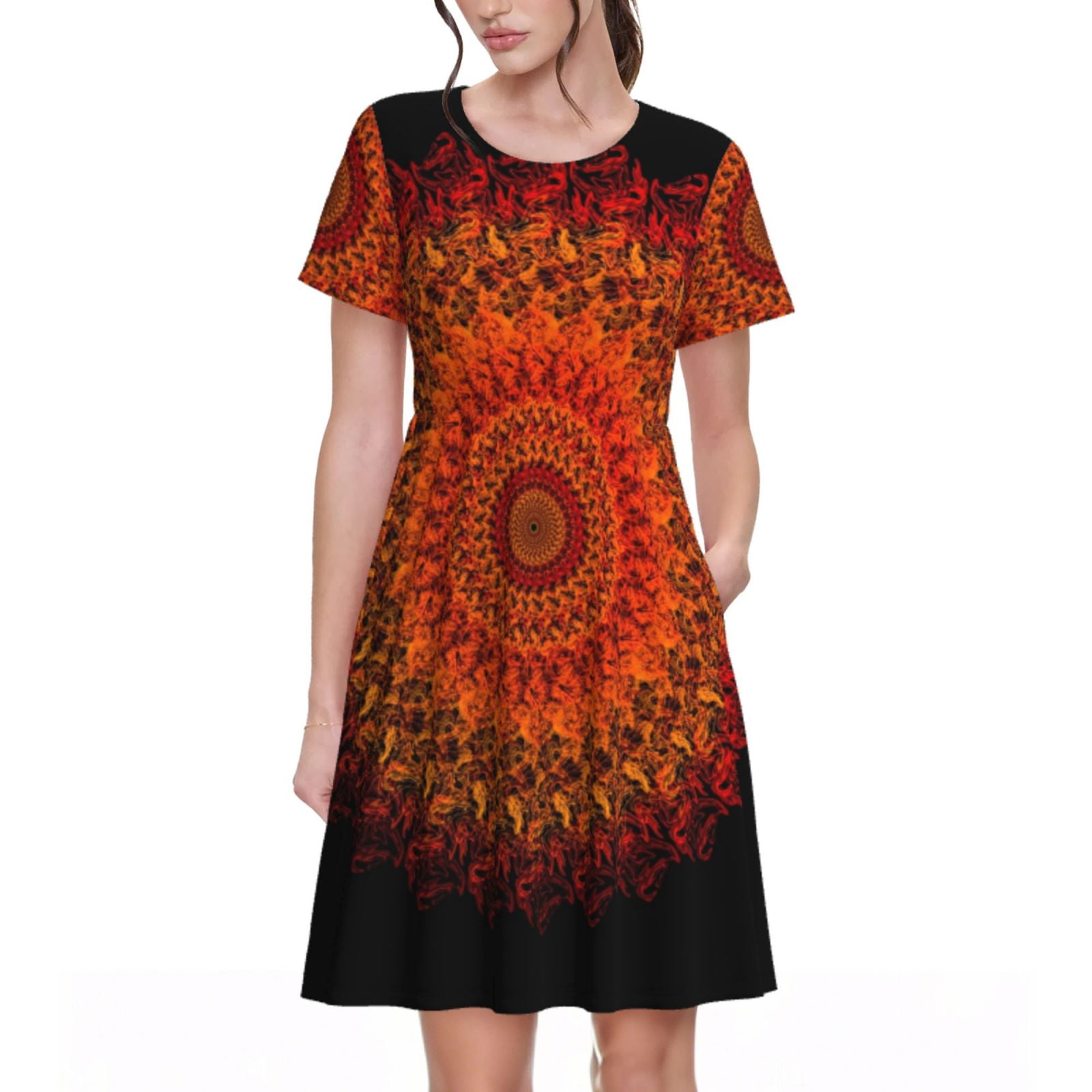 Balery Mandala Pattern Womens Dresses Loose Short sleeve Sundresses ...