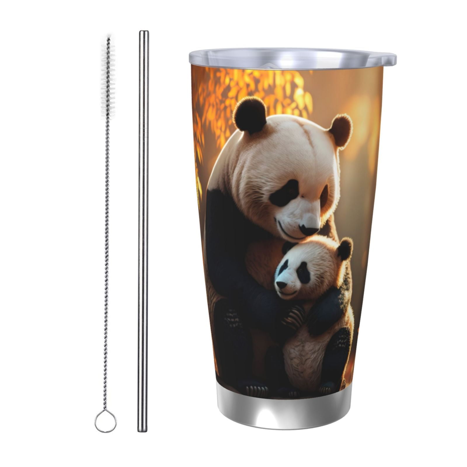 Balery Maple Forest Panda Pattern 20oz Insulated Car Cup with Dual ...