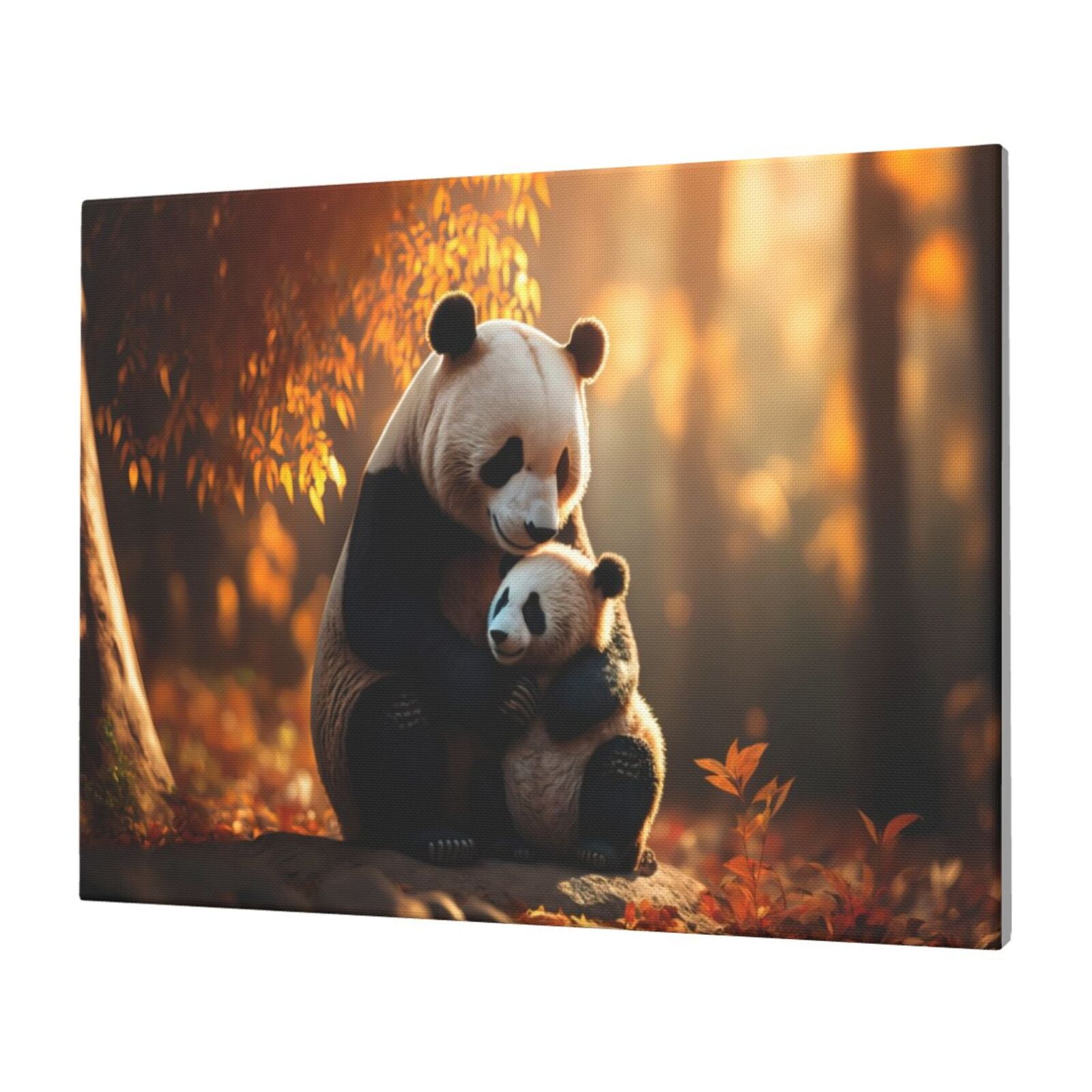 Balery Maple Forest Panda Pattern Canvas Decorative Picture – 30x40in ...