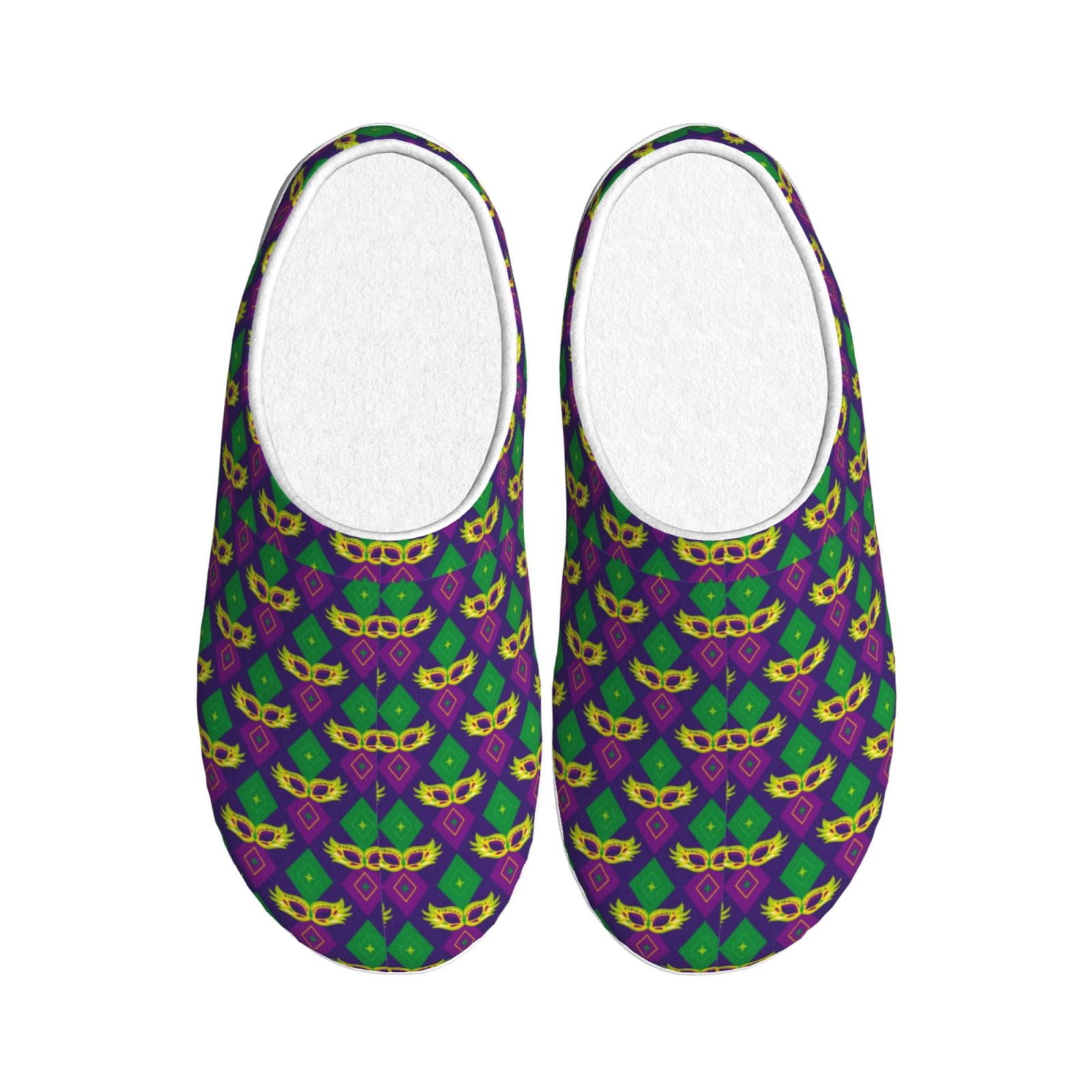 Balery Mardi Gras Carnival3 Pattern Women's Fuzzy Memory Foam Slippers ...