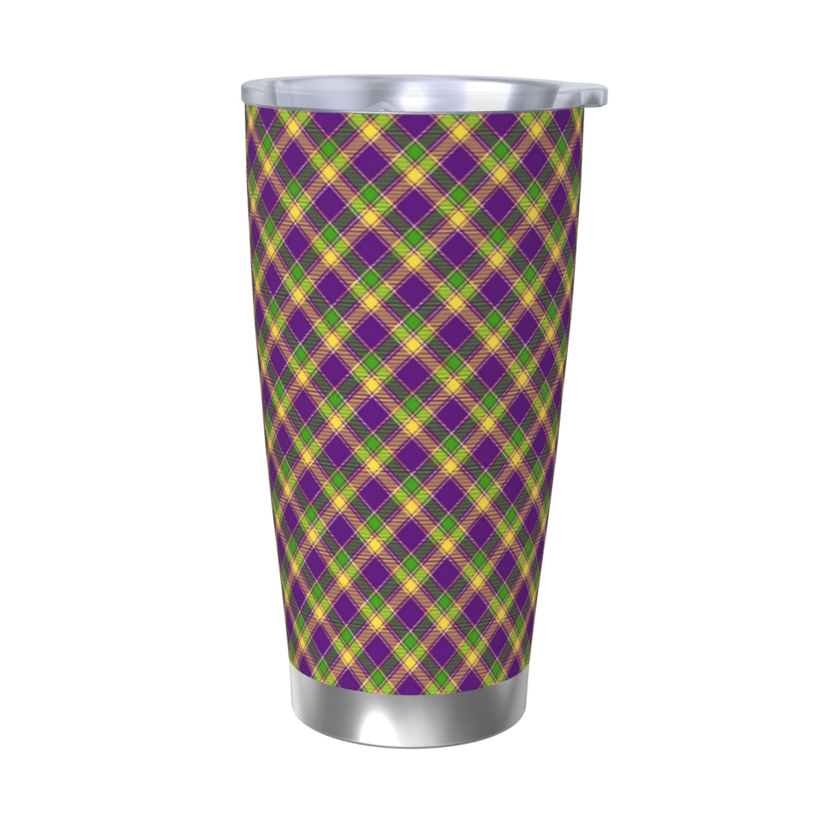 Balery Mardi Gras Plaid Pattern 20oz Insulated Car Cup with Dual Drink ...