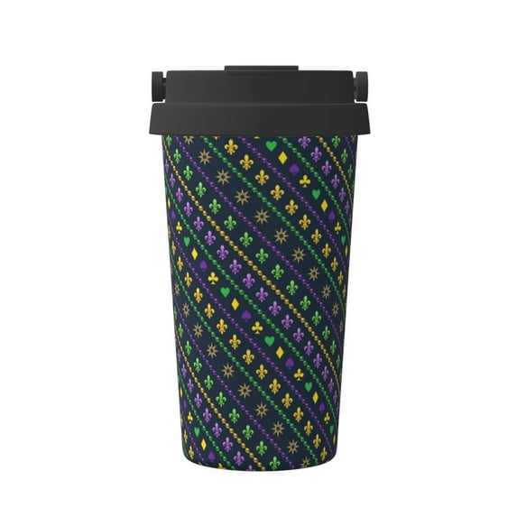Balery Mardi Gras Strings of Beads Pattern Insulated Coffee Travel Mug ...
