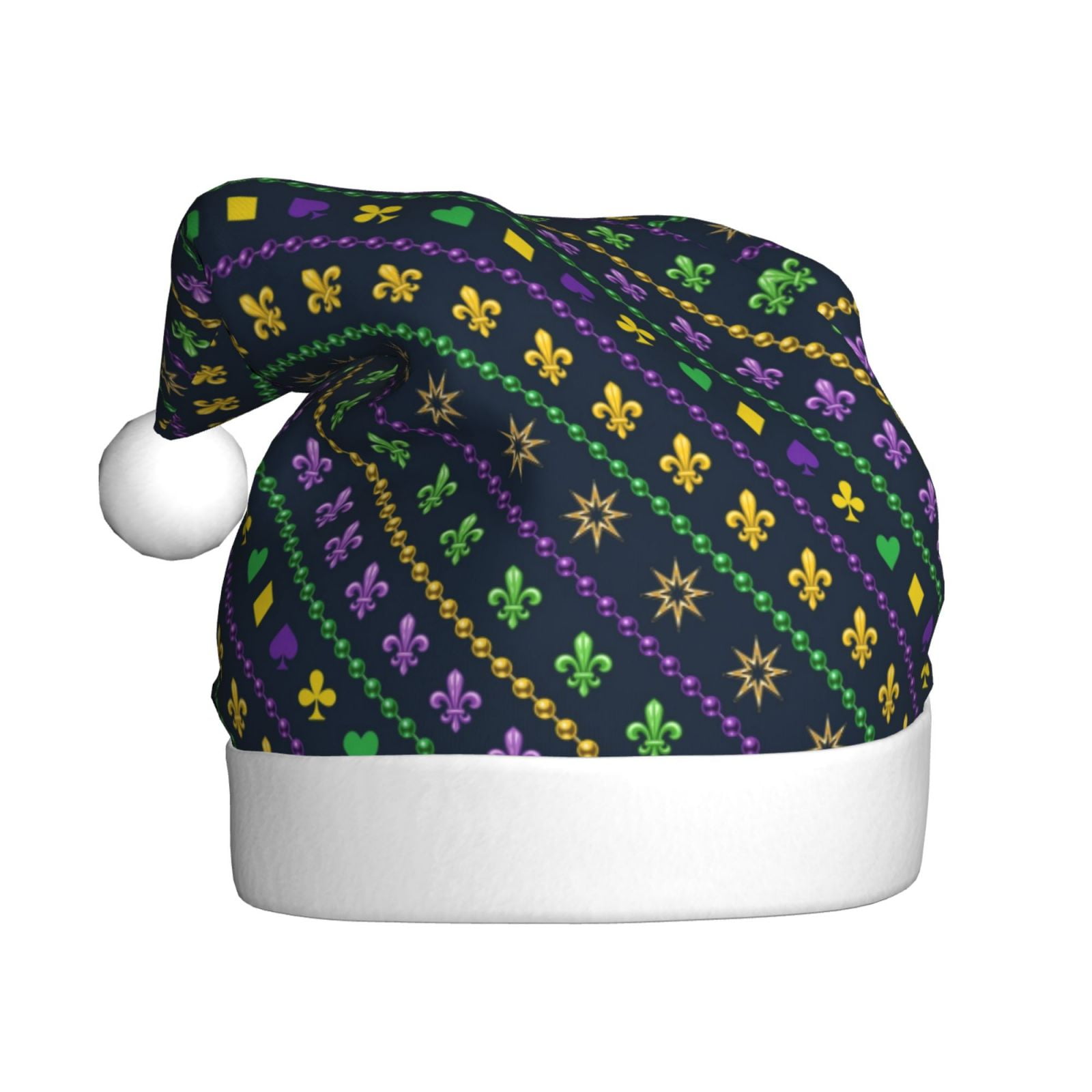 Balery Mardi Gras Strings of Beads Pattern Santa Hat Christmas Hat ...