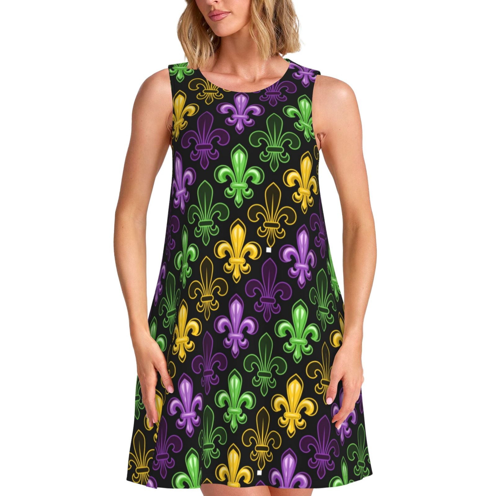 Balery Mardi Gras1 Pattern Women’s Summer Dresses – Loose Sleeveless ...