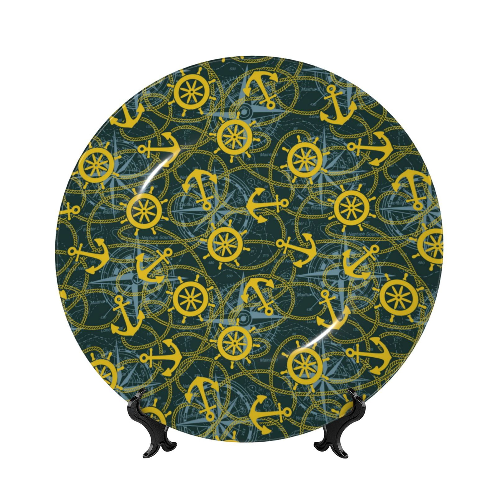 Balery Marine Anchors And Compass Print Bone China Decorative Plate ...