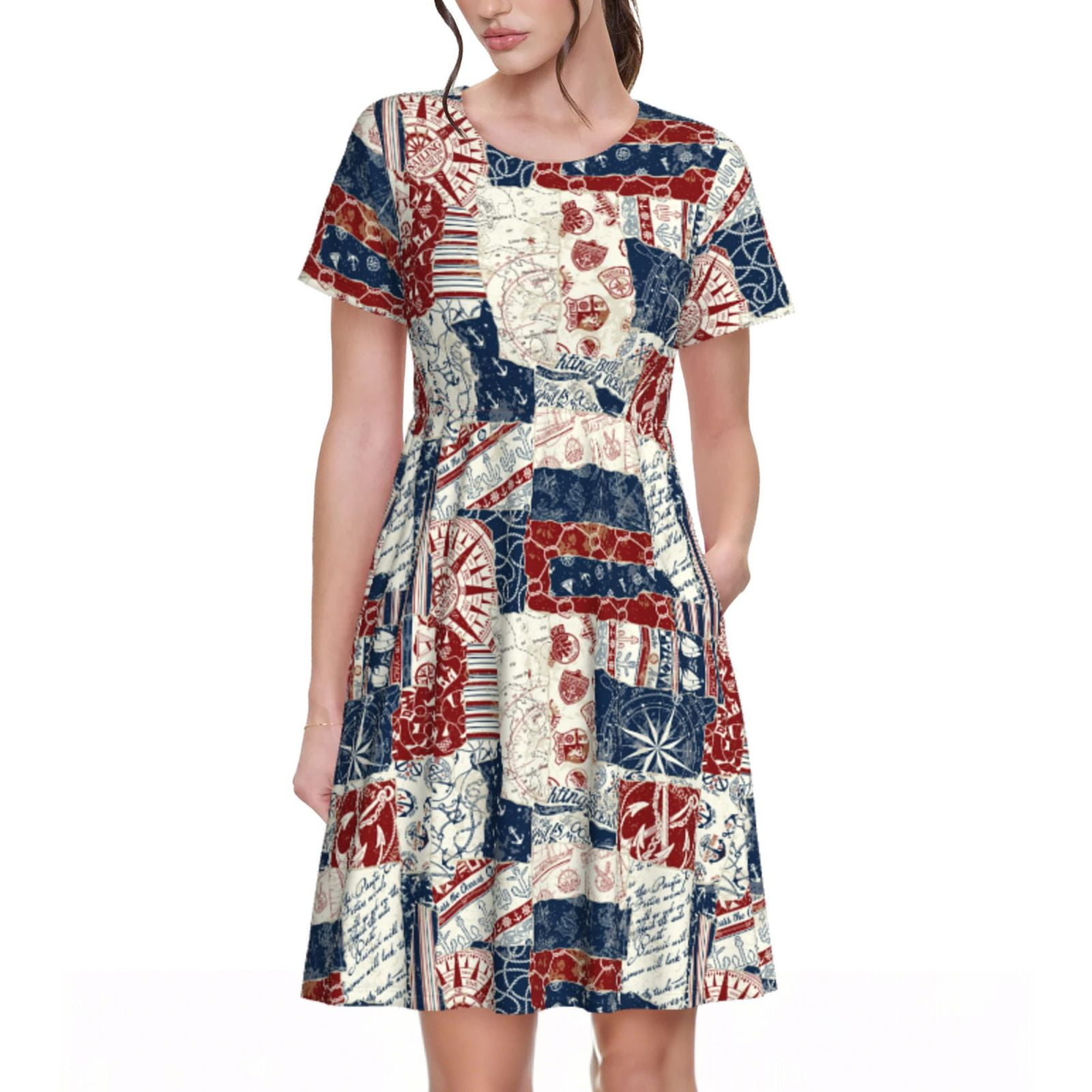 Balery Marine Sailing Pattern Womens Dresses Loose Short sleeve ...