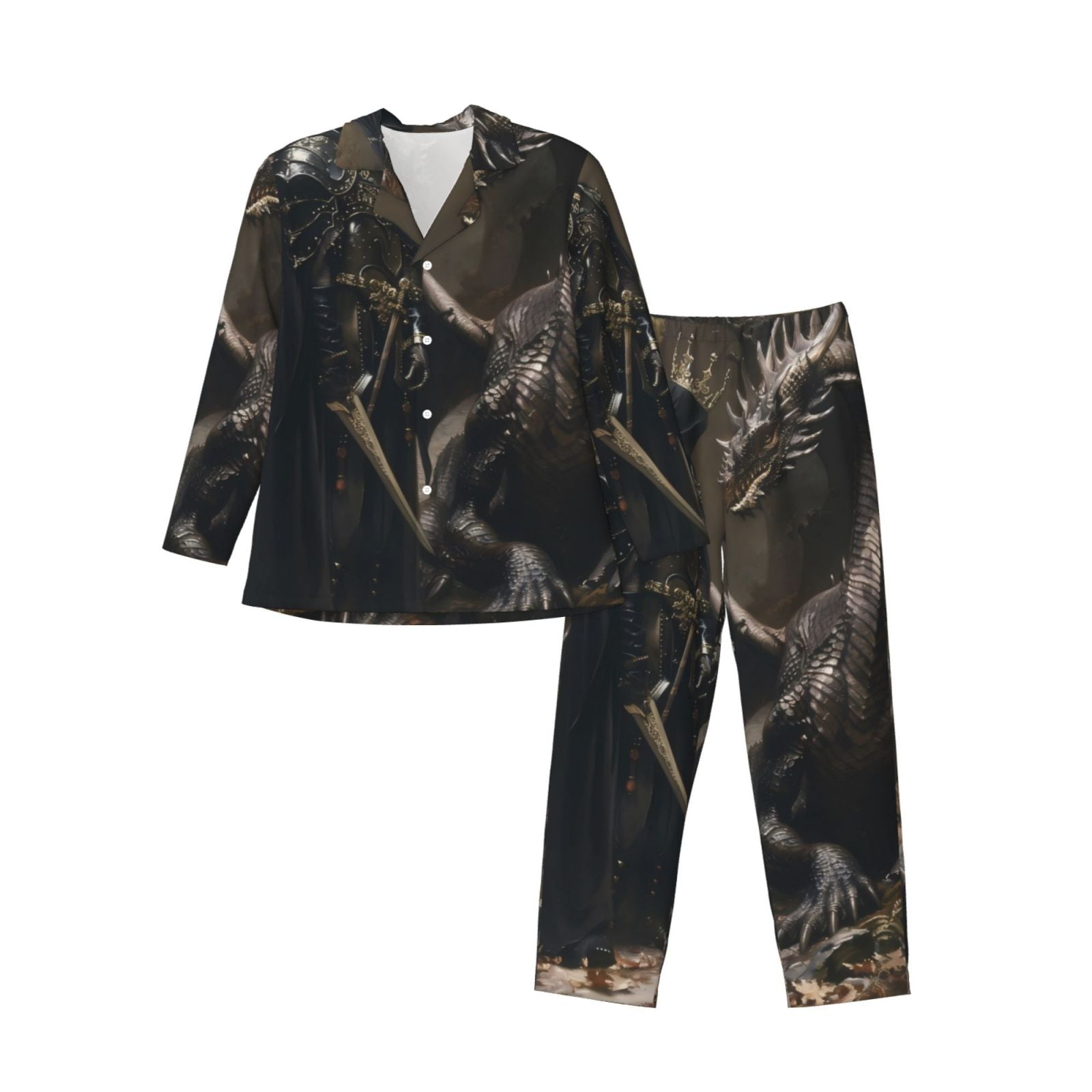 Balery Medieval Knight And Dragon Pattern Pajama Sets for Men Long ...