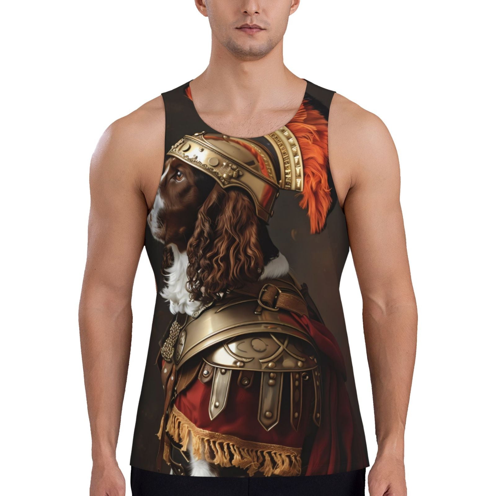 Balery Medieval Knight Dog Pattern Men's Workout Tank Top Gym Muscle ...