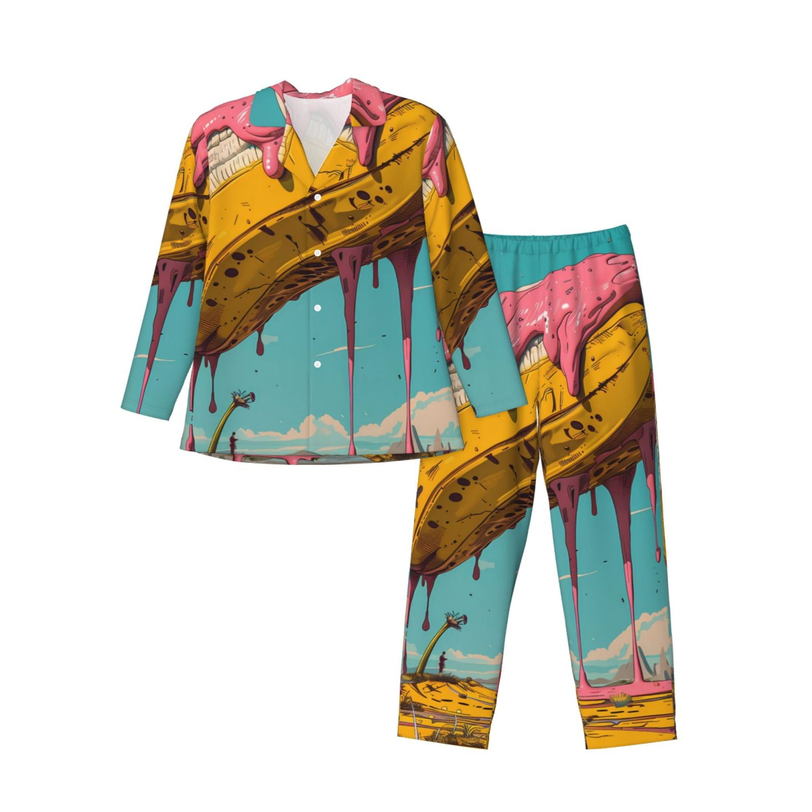Balery Melting Banana Fantasy Pattern Pajama Sets for Men Long Sleeve 2 ...