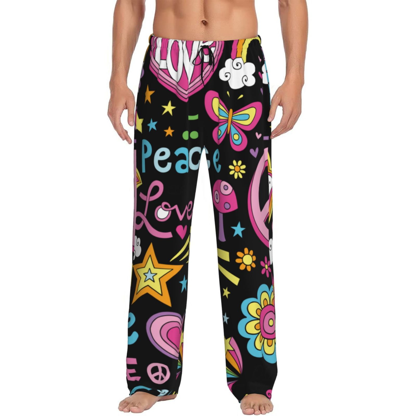 Balery Men'S Peace Love And Dove Flower Power Pants,Sleepwear Pants ...