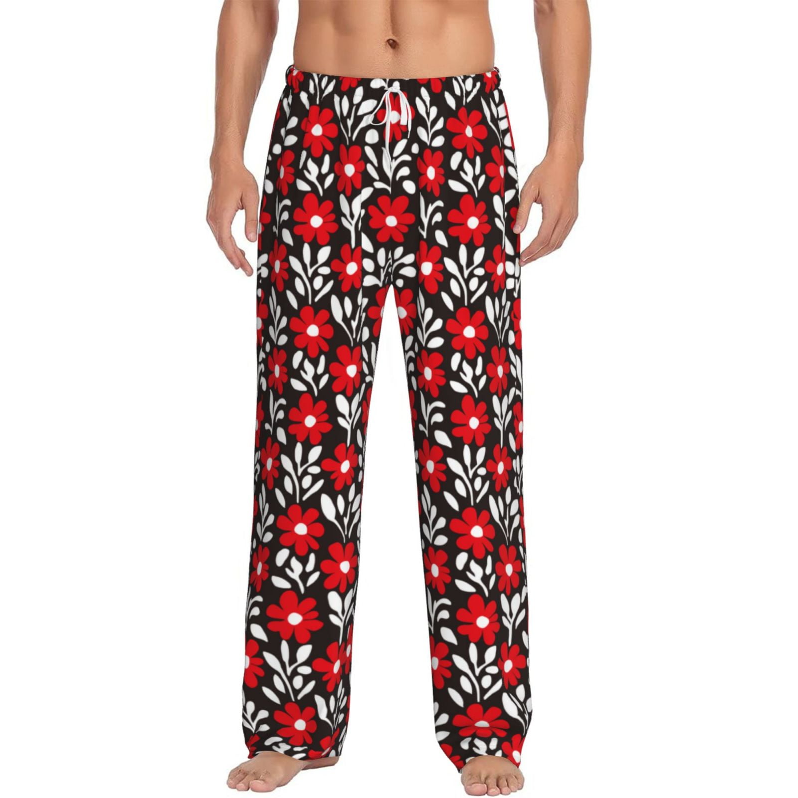 Balery Men'S Red Floral Pants,Sleepwear Pants,Pajama Pants,Pj Bottoms ...