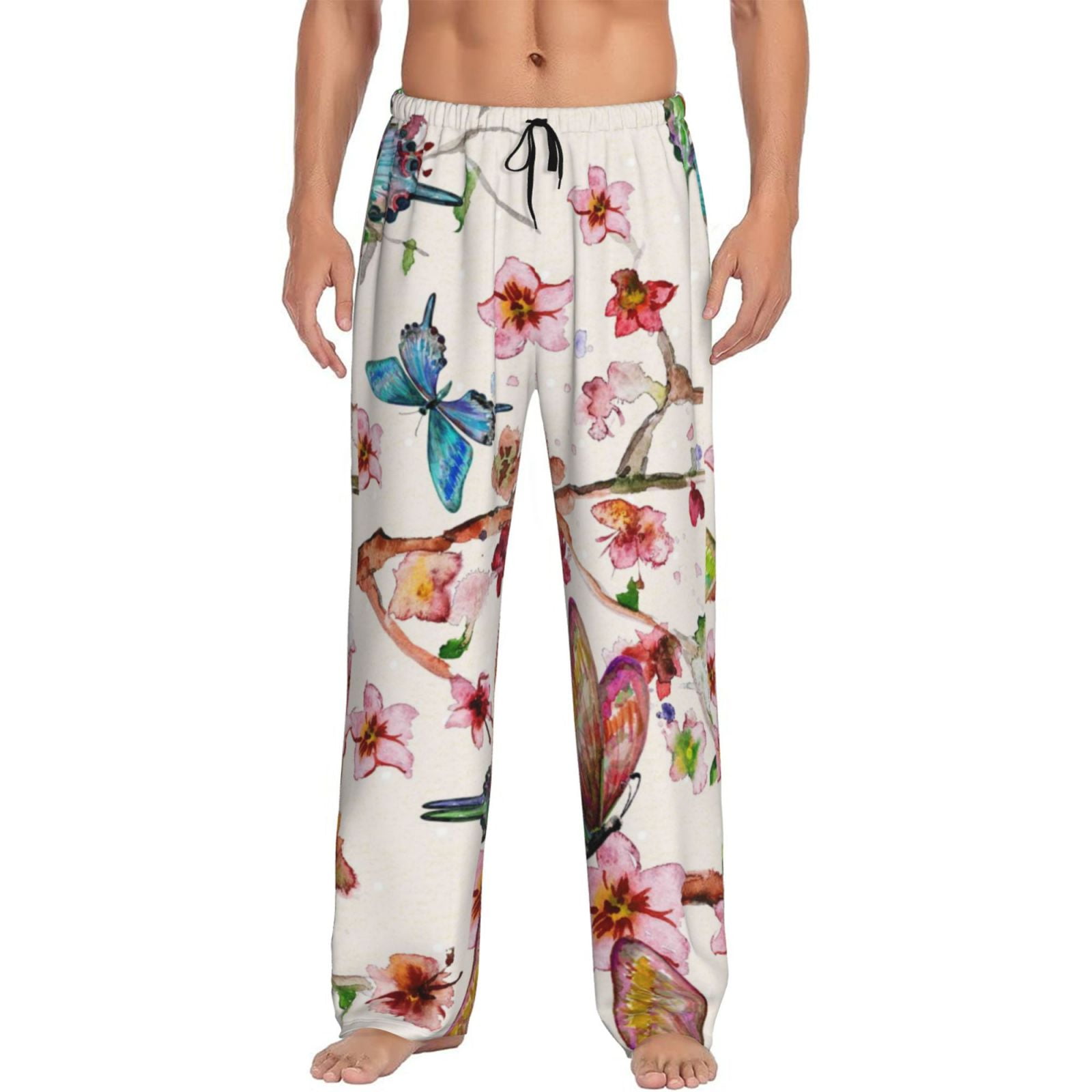 Balery Men'S Watercolor Floral With Butterflies Pants,Sleepwear Pants ...