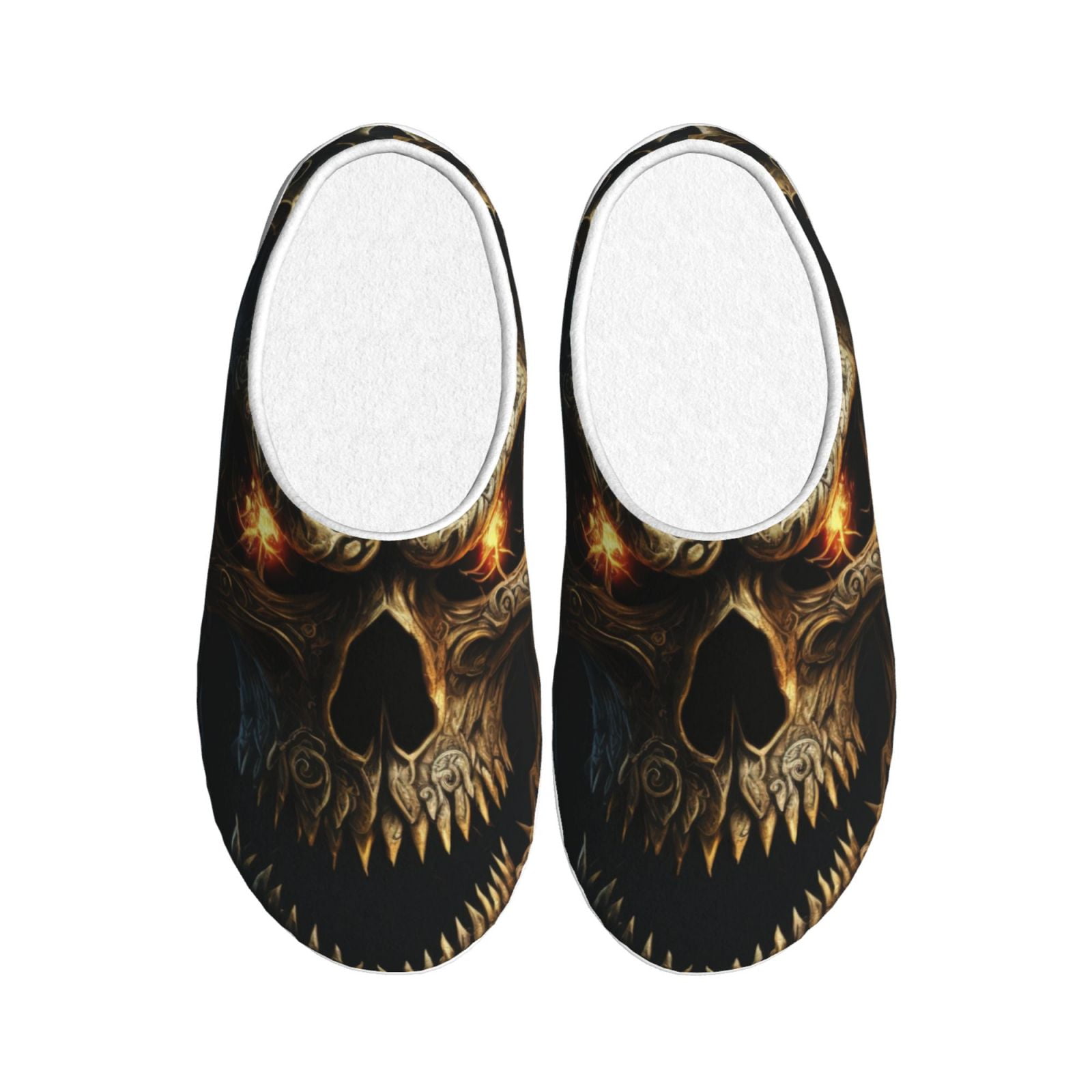 Balery Metal Evil Skull Pattern Women's Fuzzy Memory Foam Slippers ...