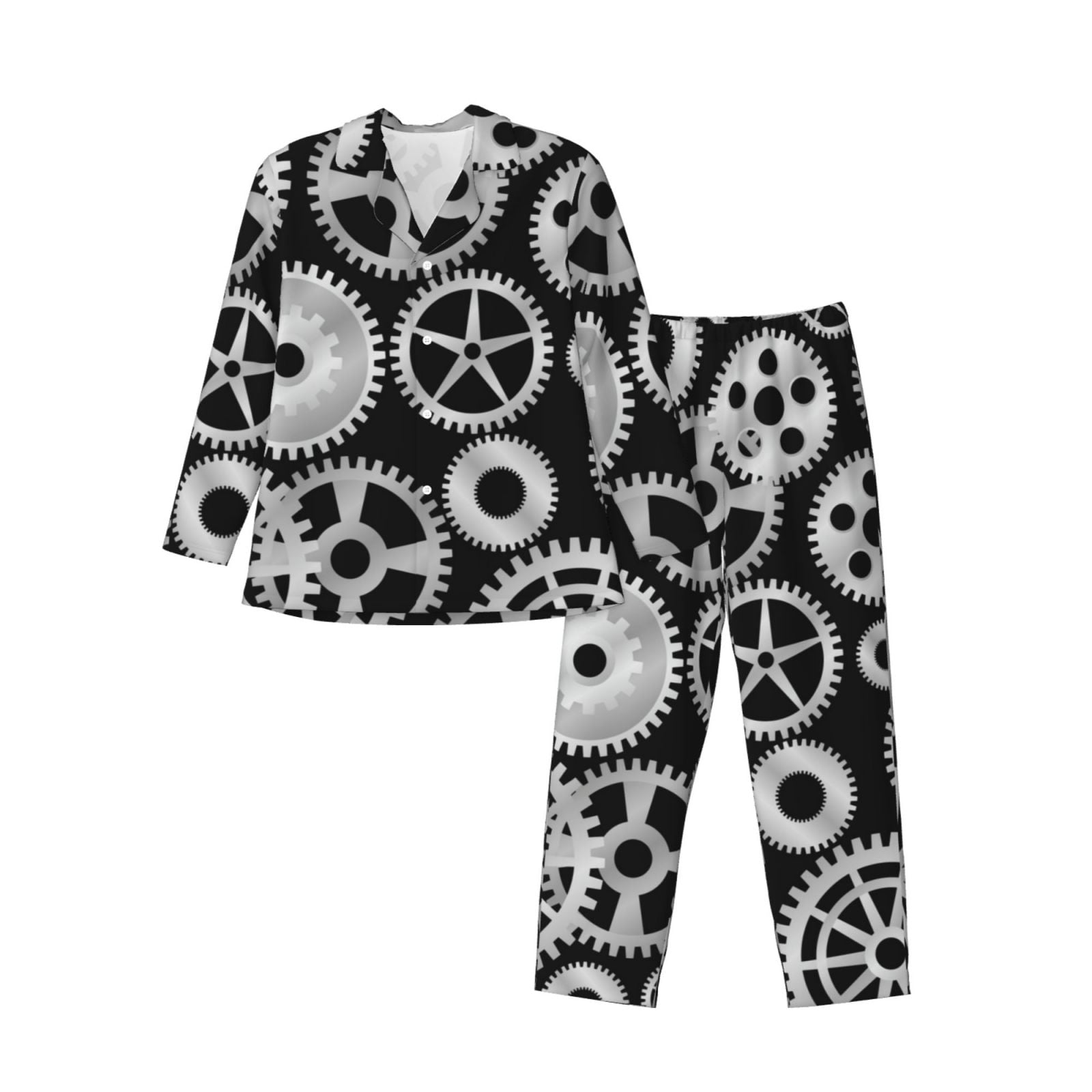 Balery Metallic Gears Pattern Pajama Sets for Men Long Sleeve 2 Piece ...