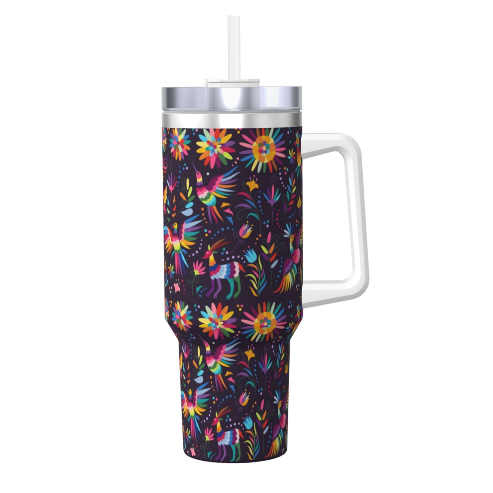 Balery Mexican Flowers Birds Pattern 40oz Stainless Steel Tumbler ...