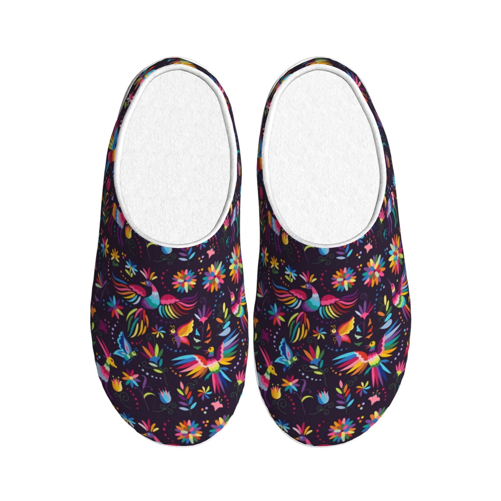 Balery Mexican Flowers Birds Pattern Women's Fuzzy Memory Foam Slippers ...