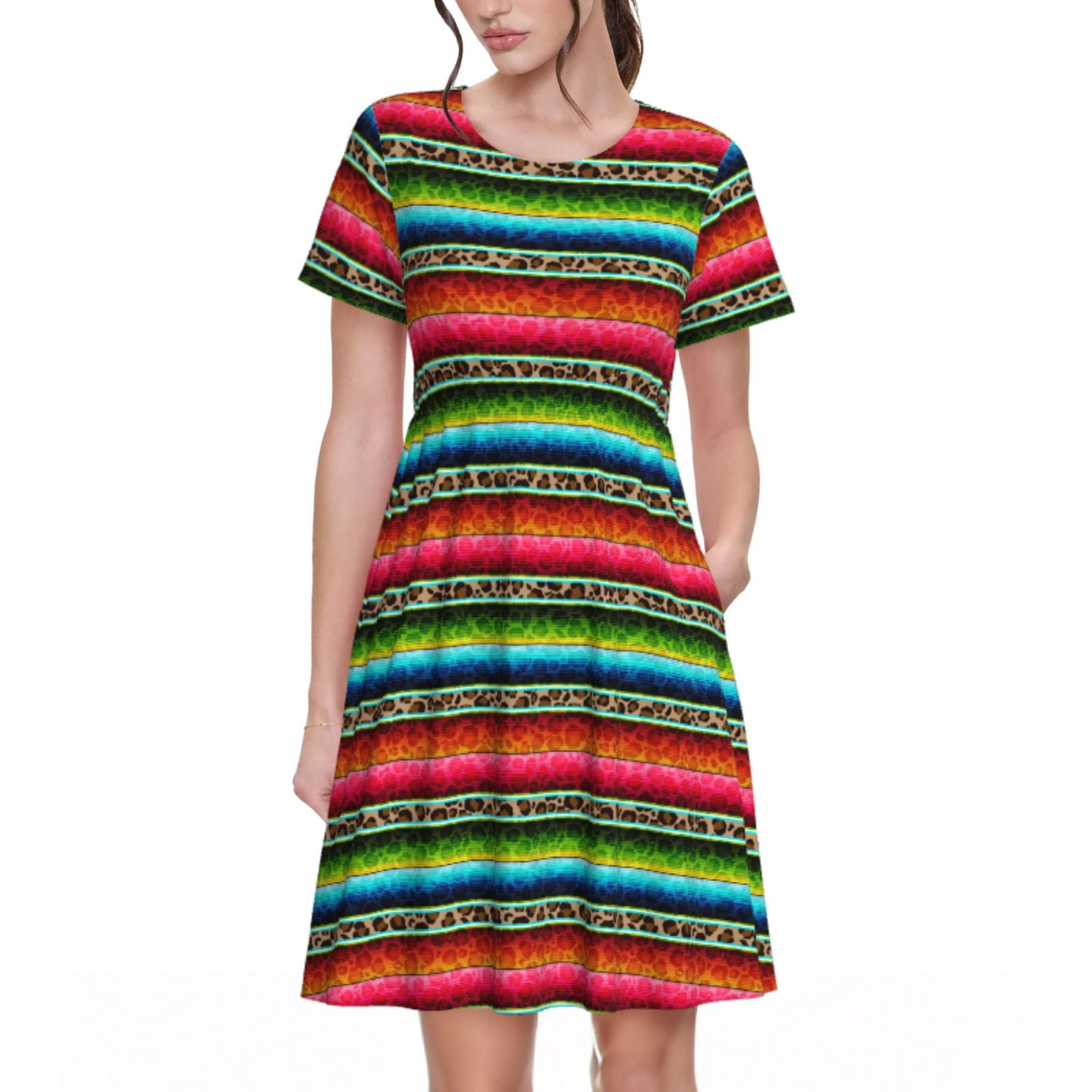 Balery Mexican Leopard Serape Blanket Stripes Pattern Womens Dresses ...