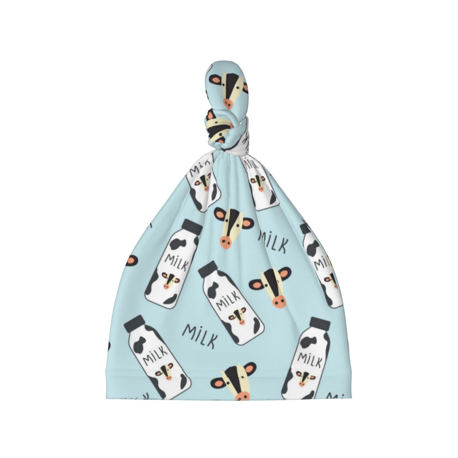 Balery Milk Bottles And Cow Head Pattern Baby Beanie, Knotted Baby Hat ...