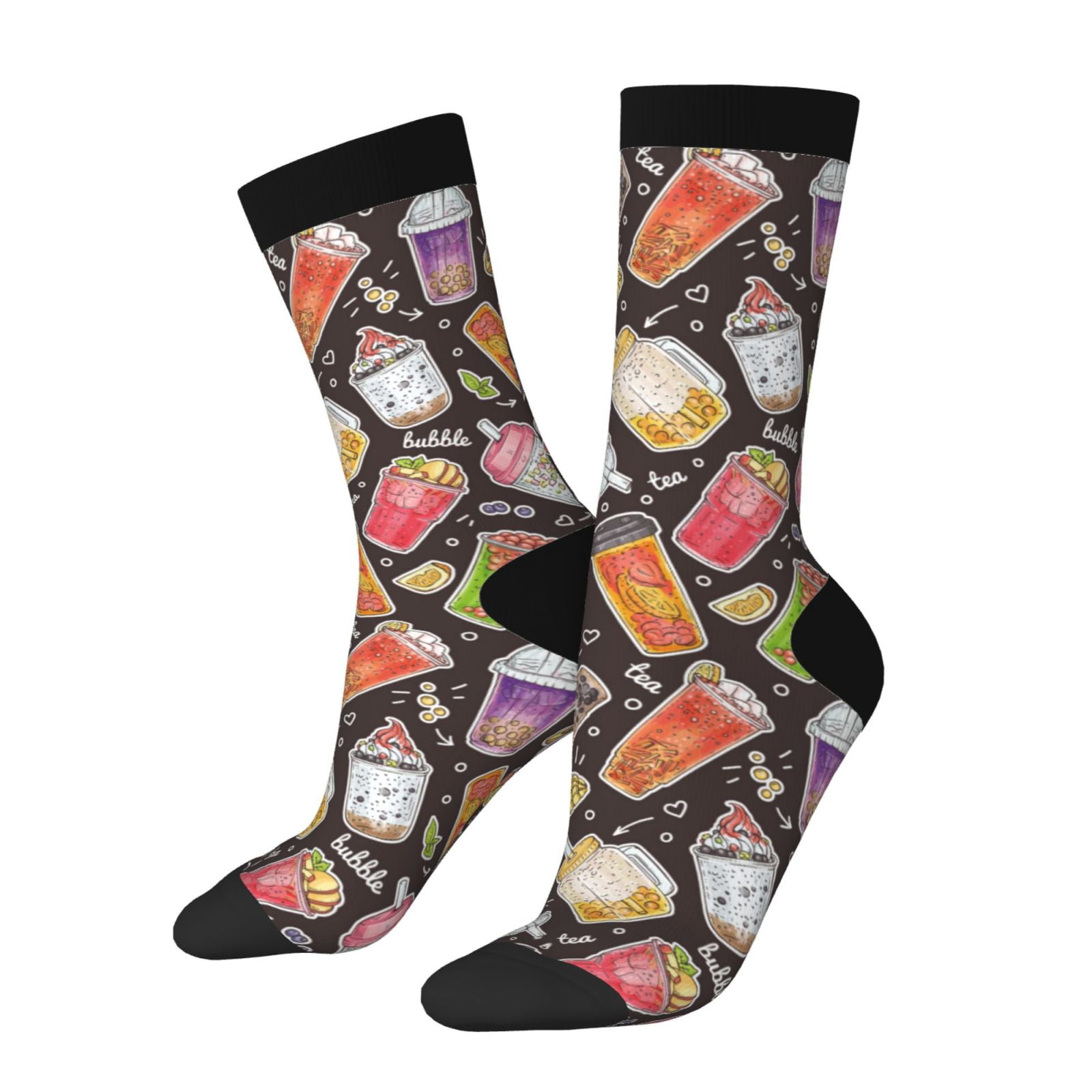 Balery Milk Tea Pattern Crew Socks Unisex– Soft & Breathable Socks for ...