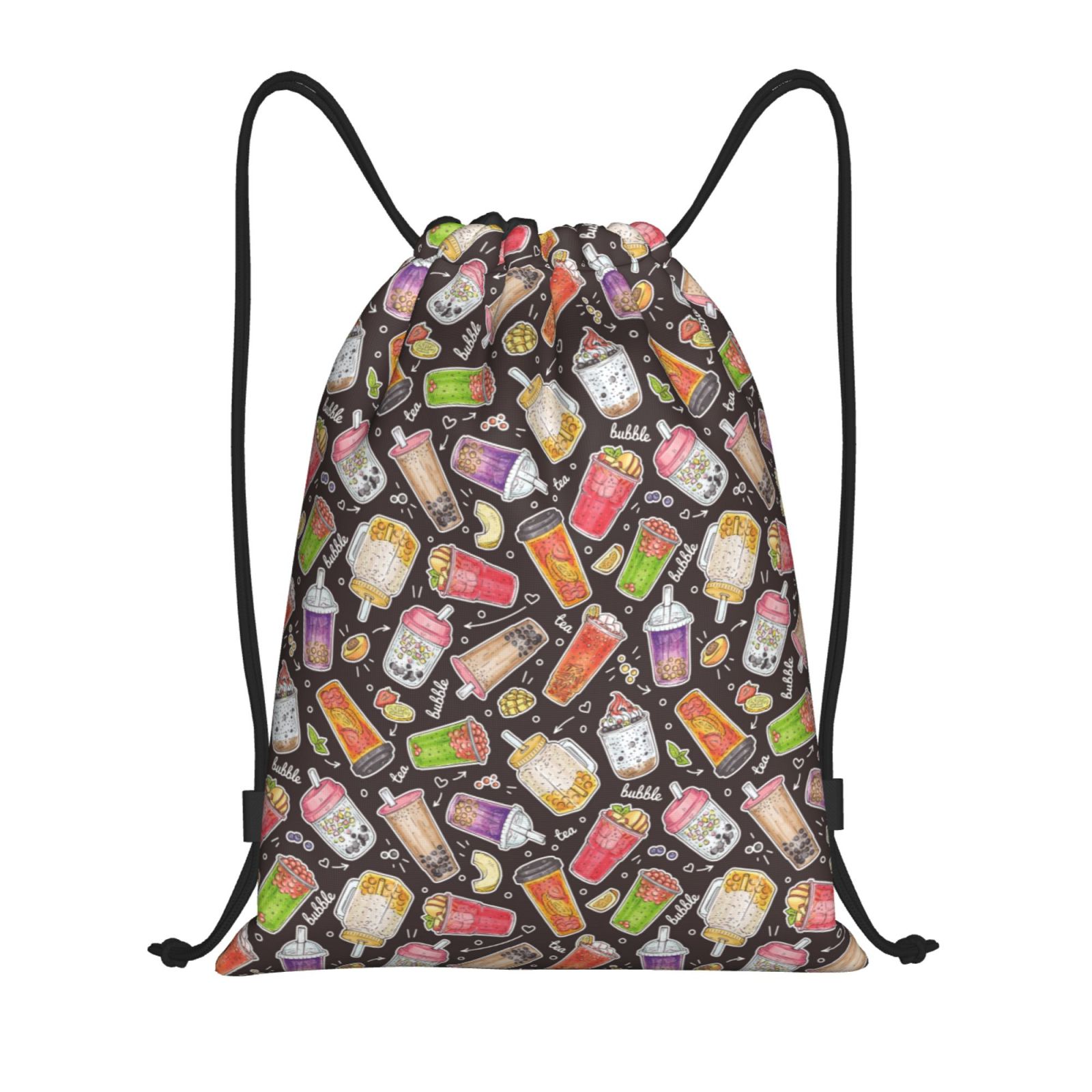 Balery Milk Tea Pattern Drawstring Backpack Bag Sport Gym Sackpack ...