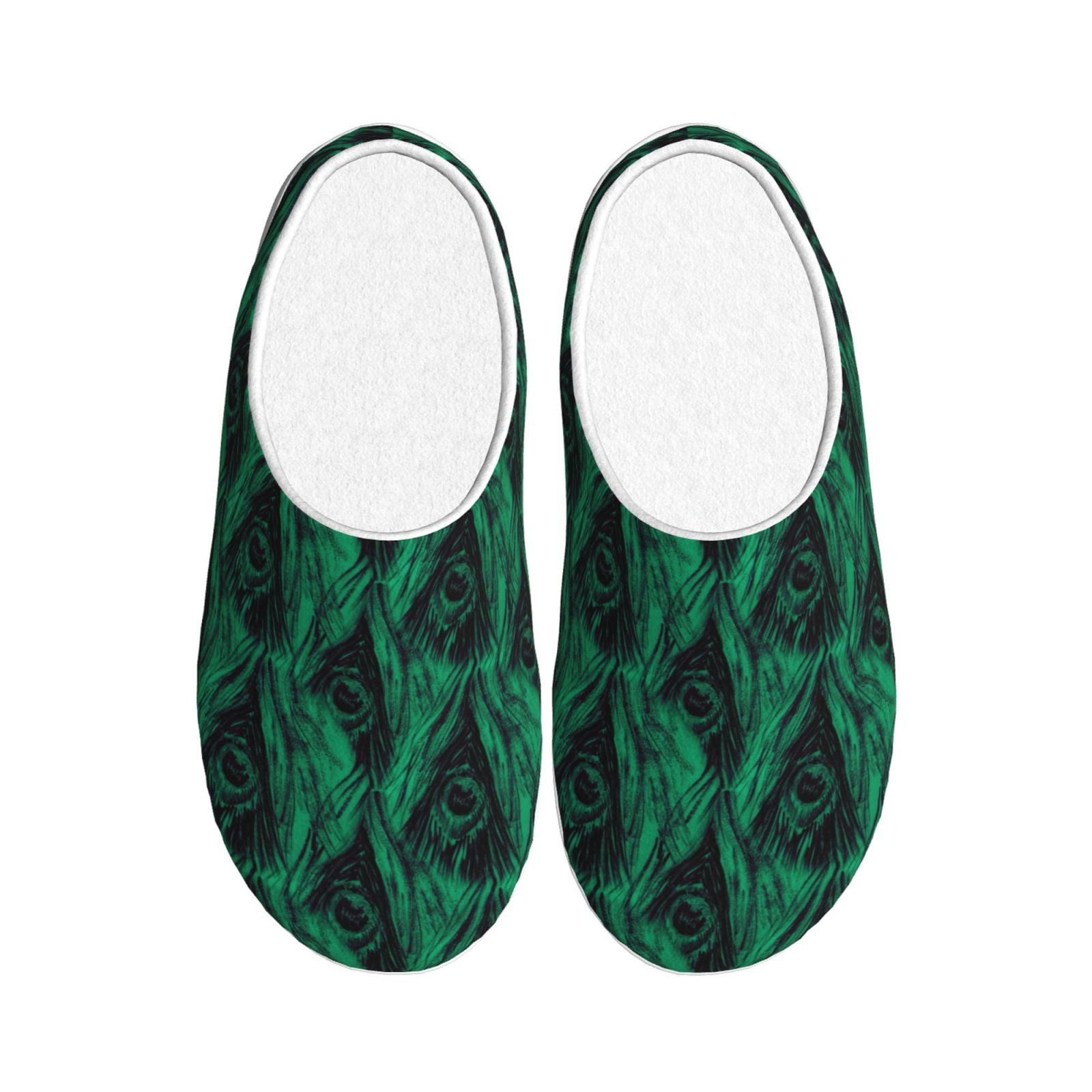 Balery Mint Bird Feathers Pattern Women's Fuzzy Memory Foam Slippers ...