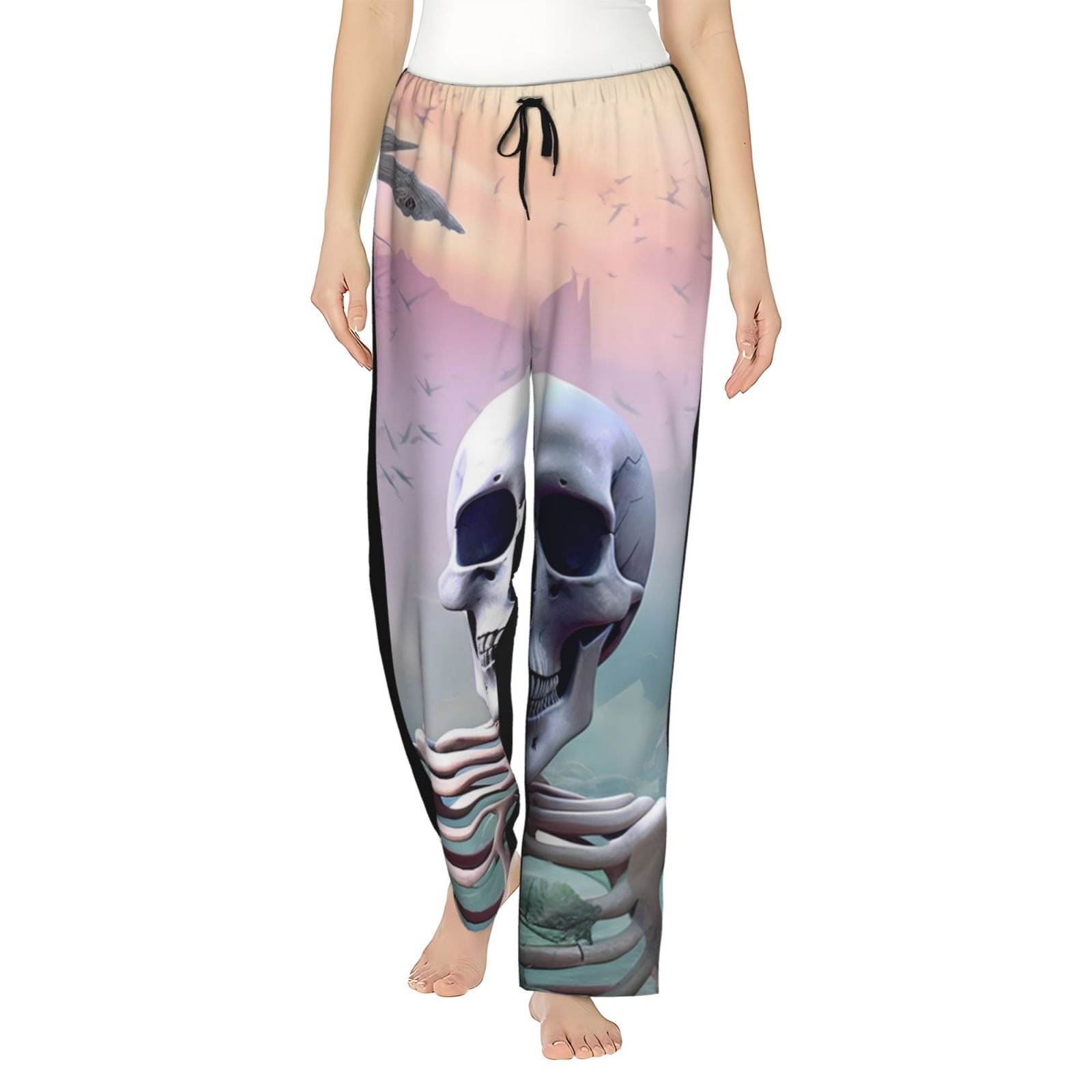Balery Mist Sunflower Skull print Women's Pajama Pants,Ultra ...