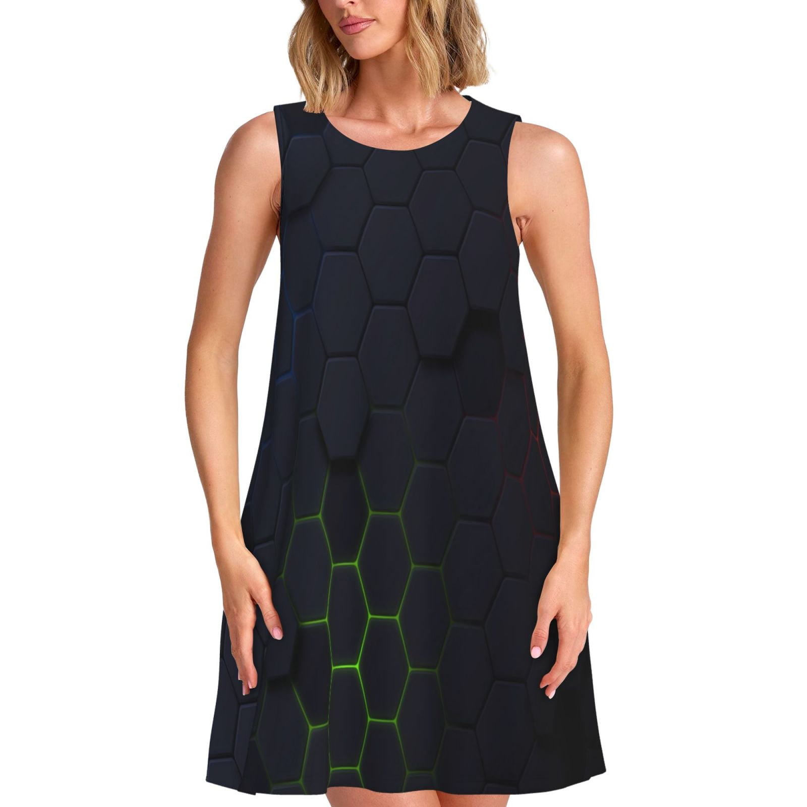 Balery Modern Hexagonal Neon Grid Pattern Women’s Summer Dresses ...