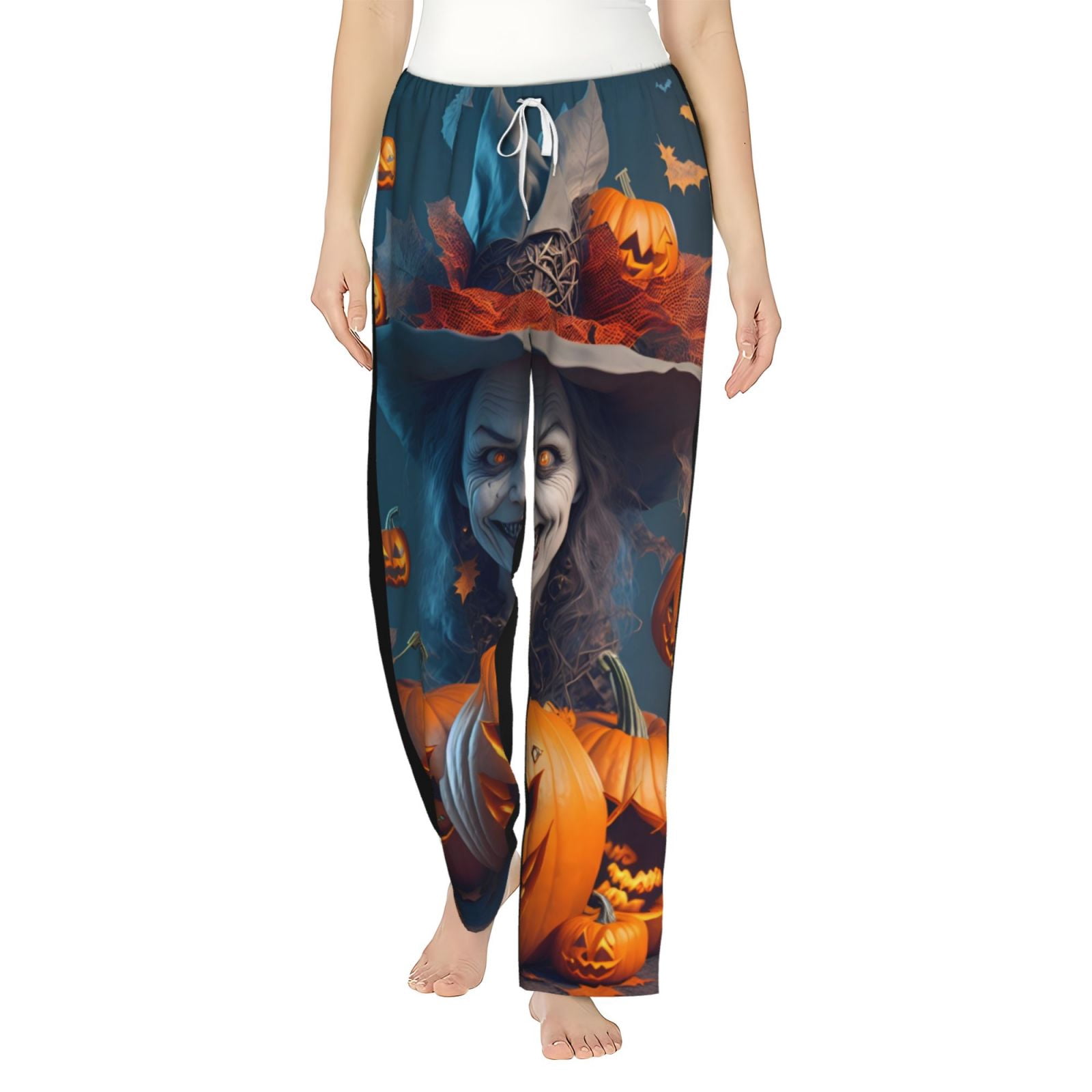 Balery Modern Style Pumpkin Witch print Women's Pajama Pants,Ultra ...