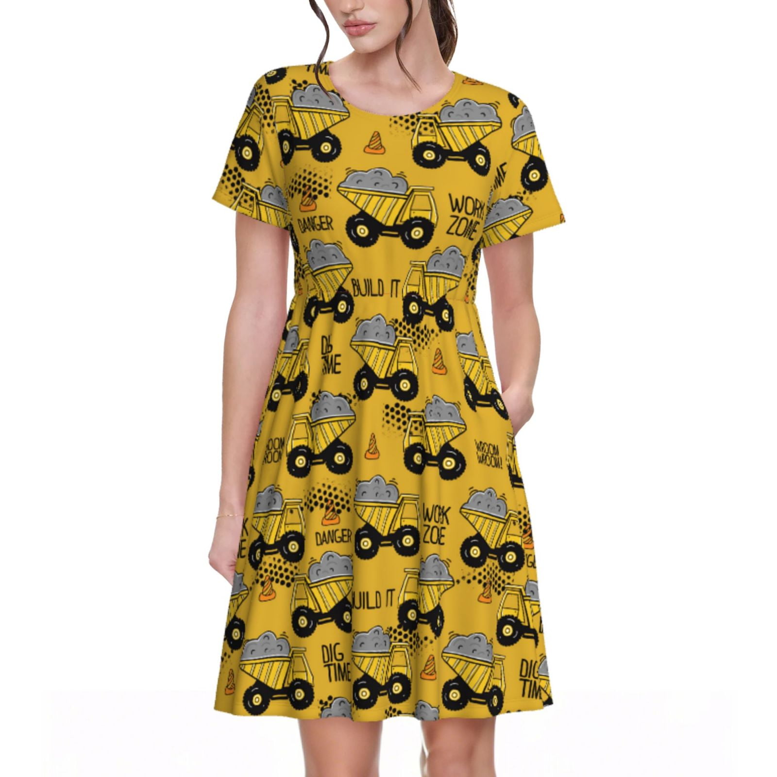 Balery Modern Truck Pattern Womens Dresses Loose Short sleeve ...