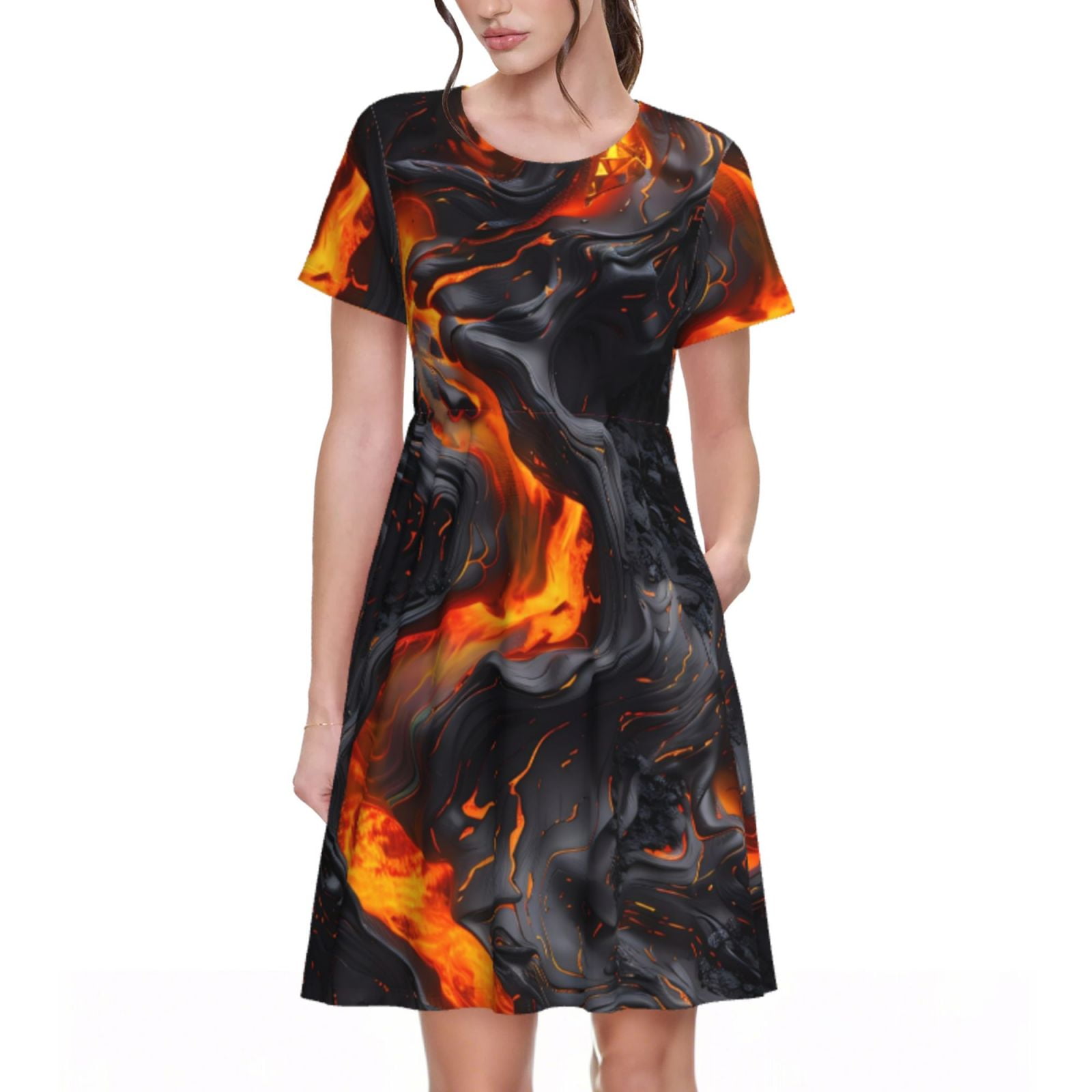Balery Molten Lava Abstract Flow Pattern Womens Dresses Loose Short ...
