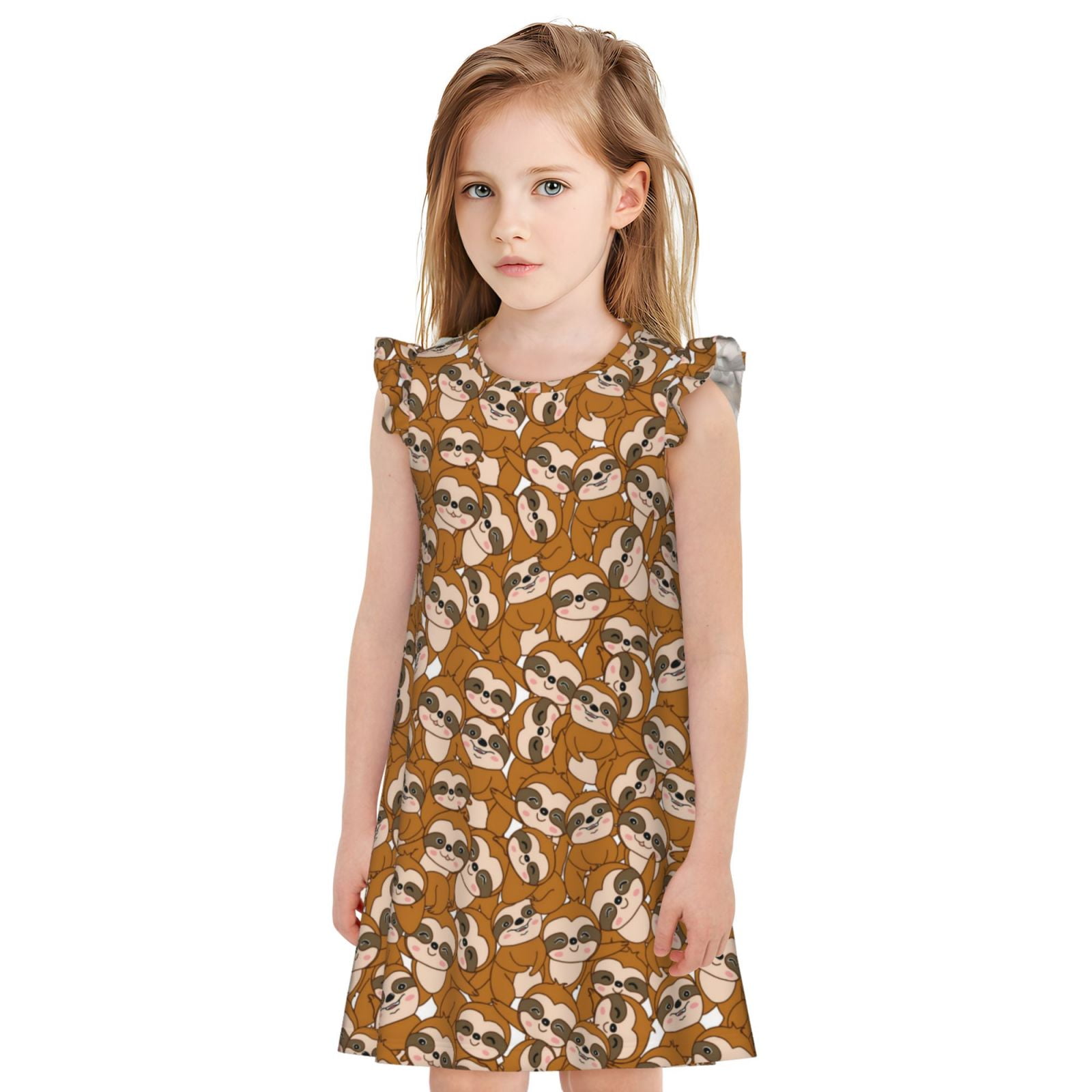 Balery Monkey Sloth Pattern Princess Nightgown for Girls Flutter Sleeve ...