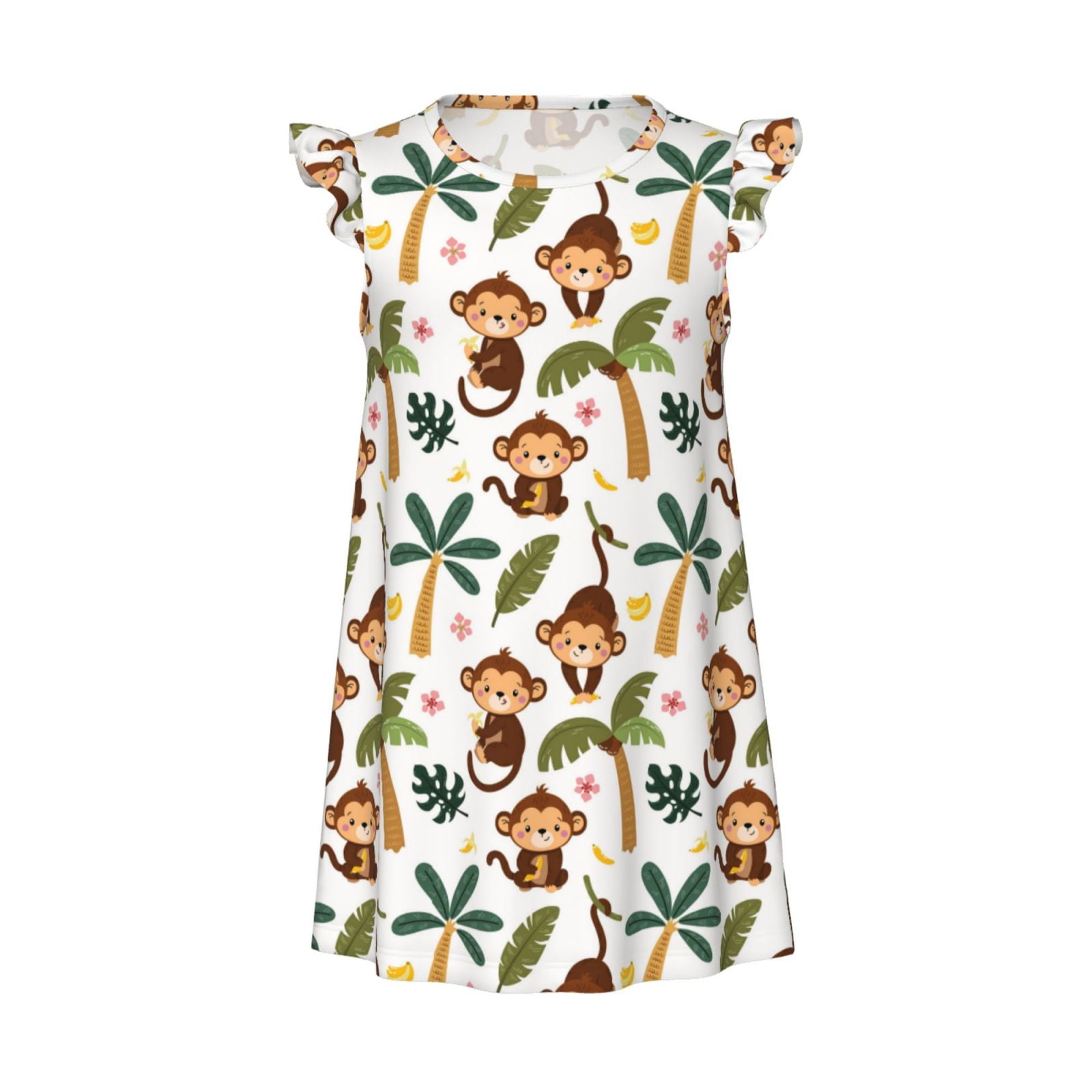Balery Monkeys Swinging from Palms Princess Nightgown for Girls Flutter ...
