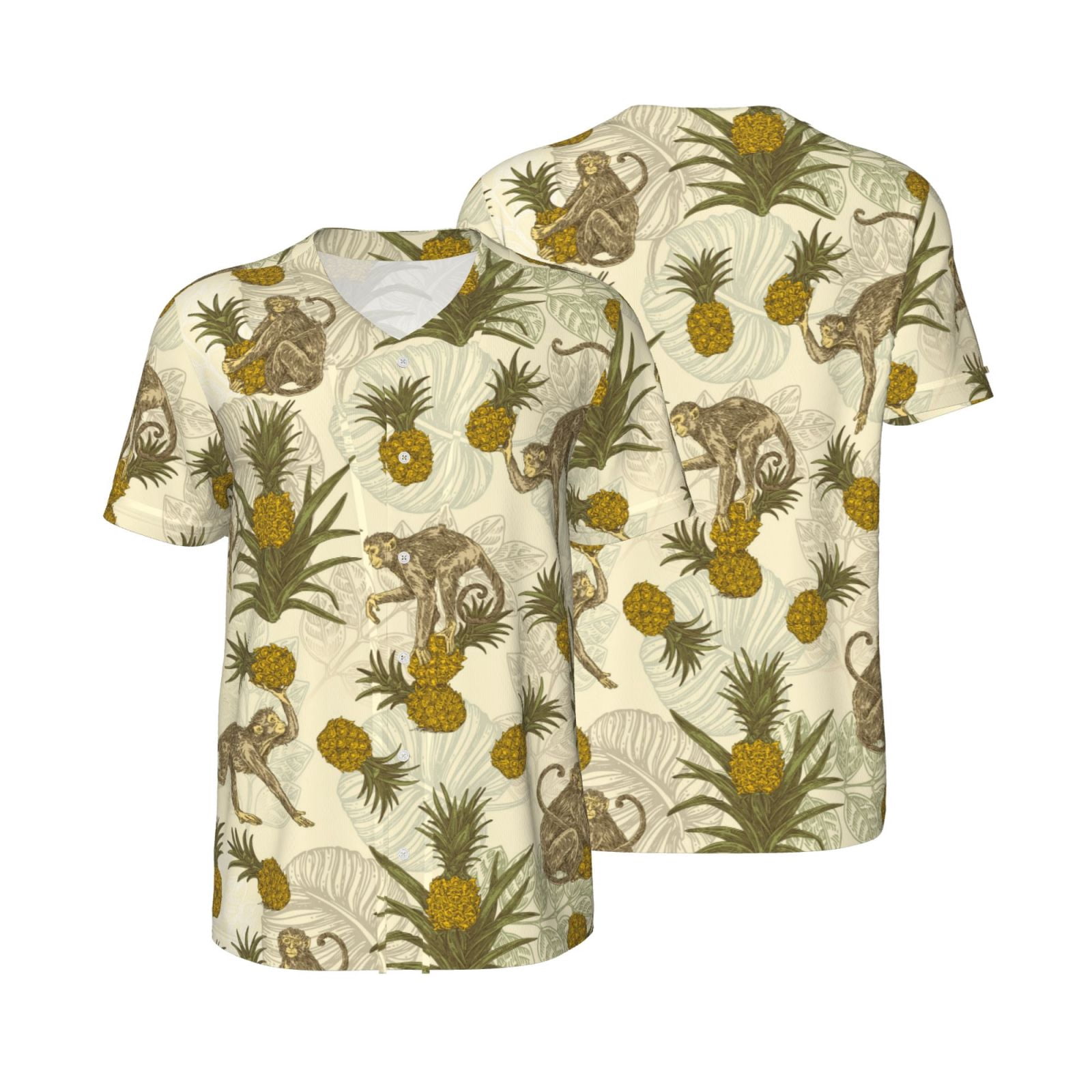 Balery Monkeys and Pinealpples Baseball Jersey for Men Casual Button Down Shirts Short Sleeve ...