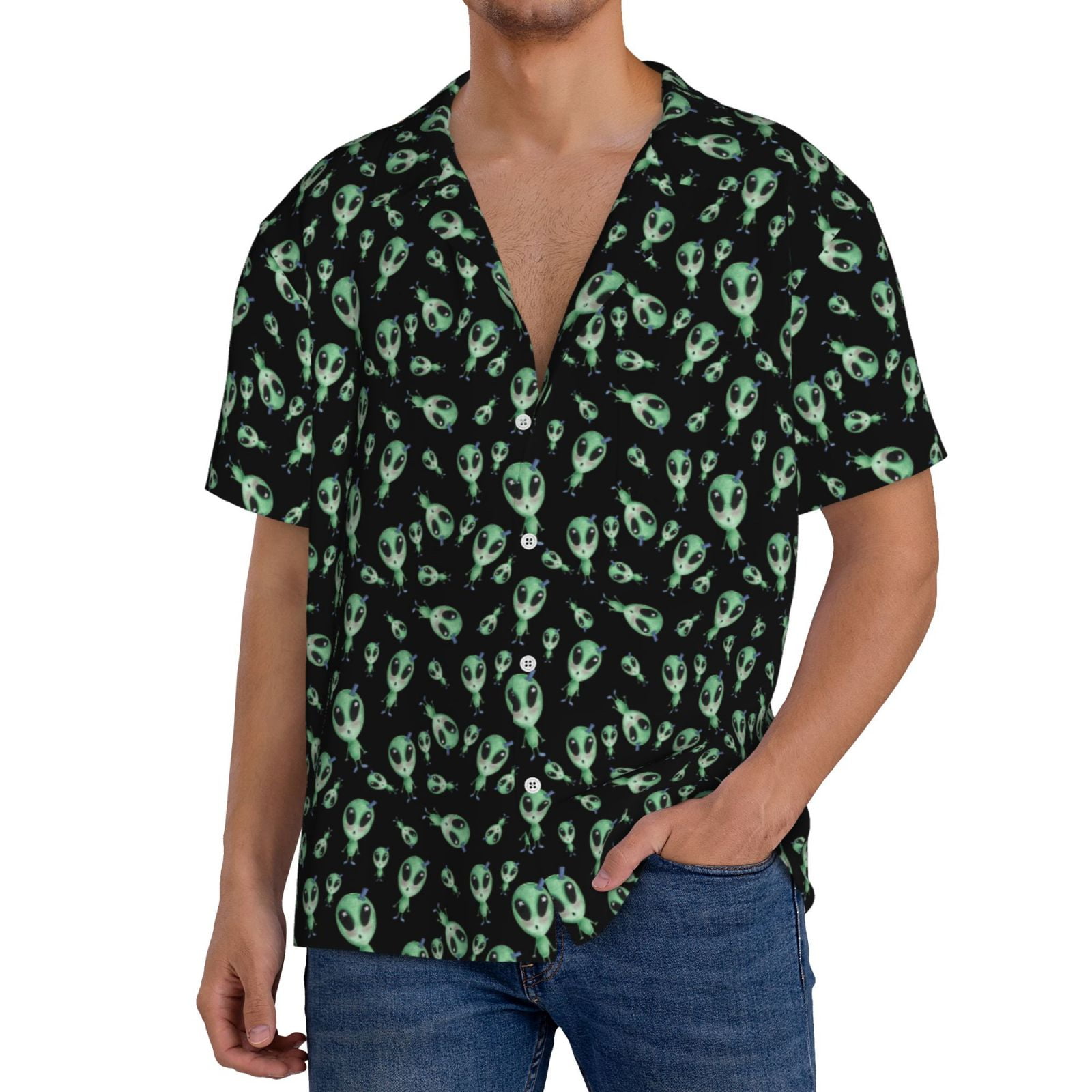 Balery Monster Cartoons Pattern Men's Casual Button Down Shirt Short ...