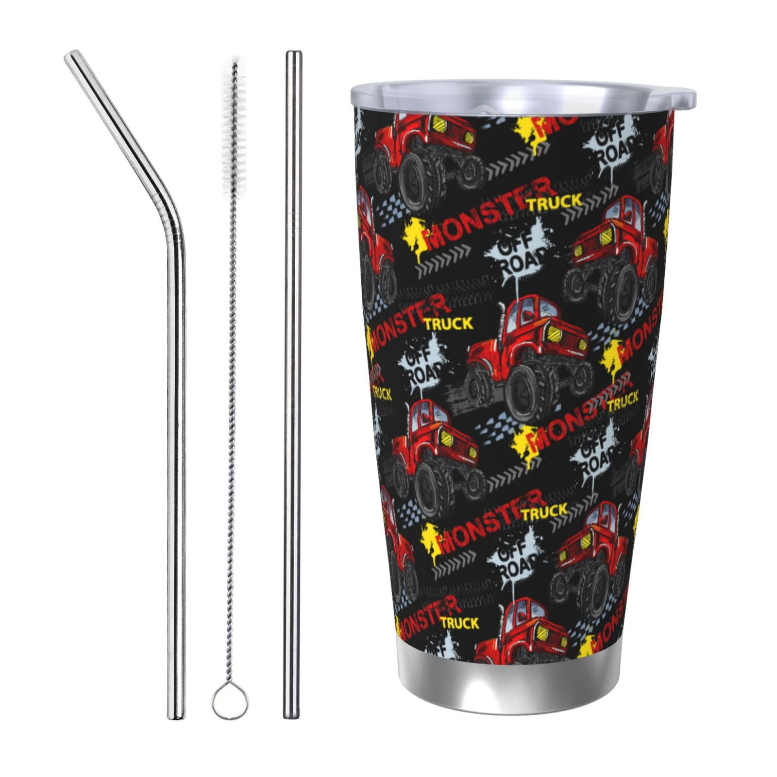 Balery Monster Truck Pattern 20oz Insulated Car Cup with Dual Drink ...