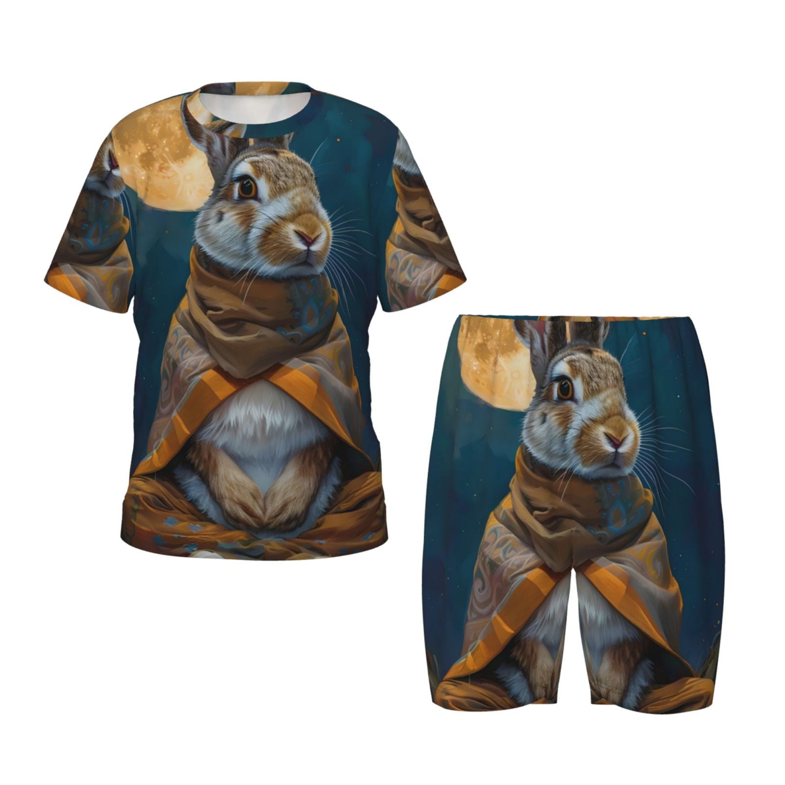 Balery Moon Night Sky Cute Rabbit Pattern Kids’ Short-Sleeved Pajama ...
